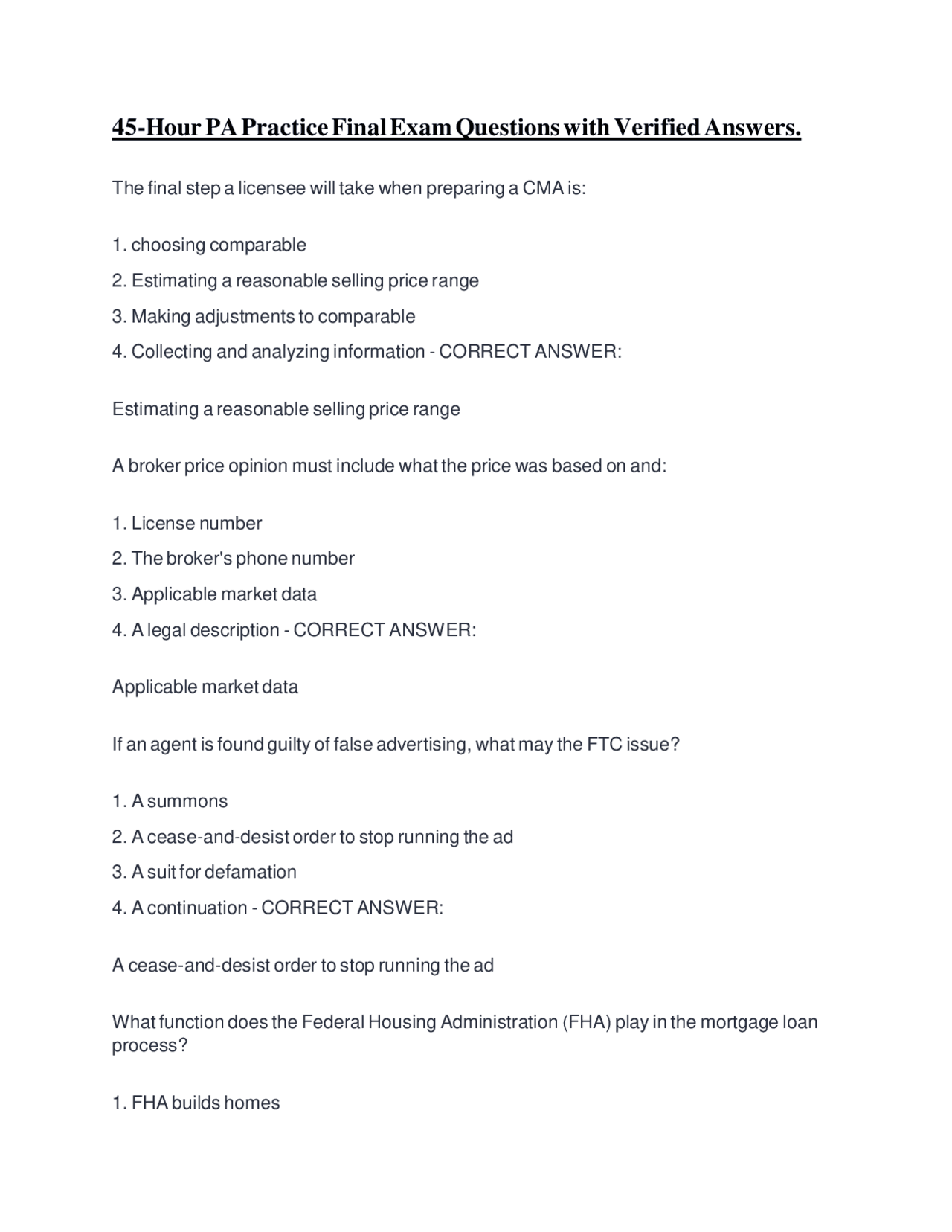 45-Hour PA Practice Final Exam Questions with Verified Answers | Exams ...