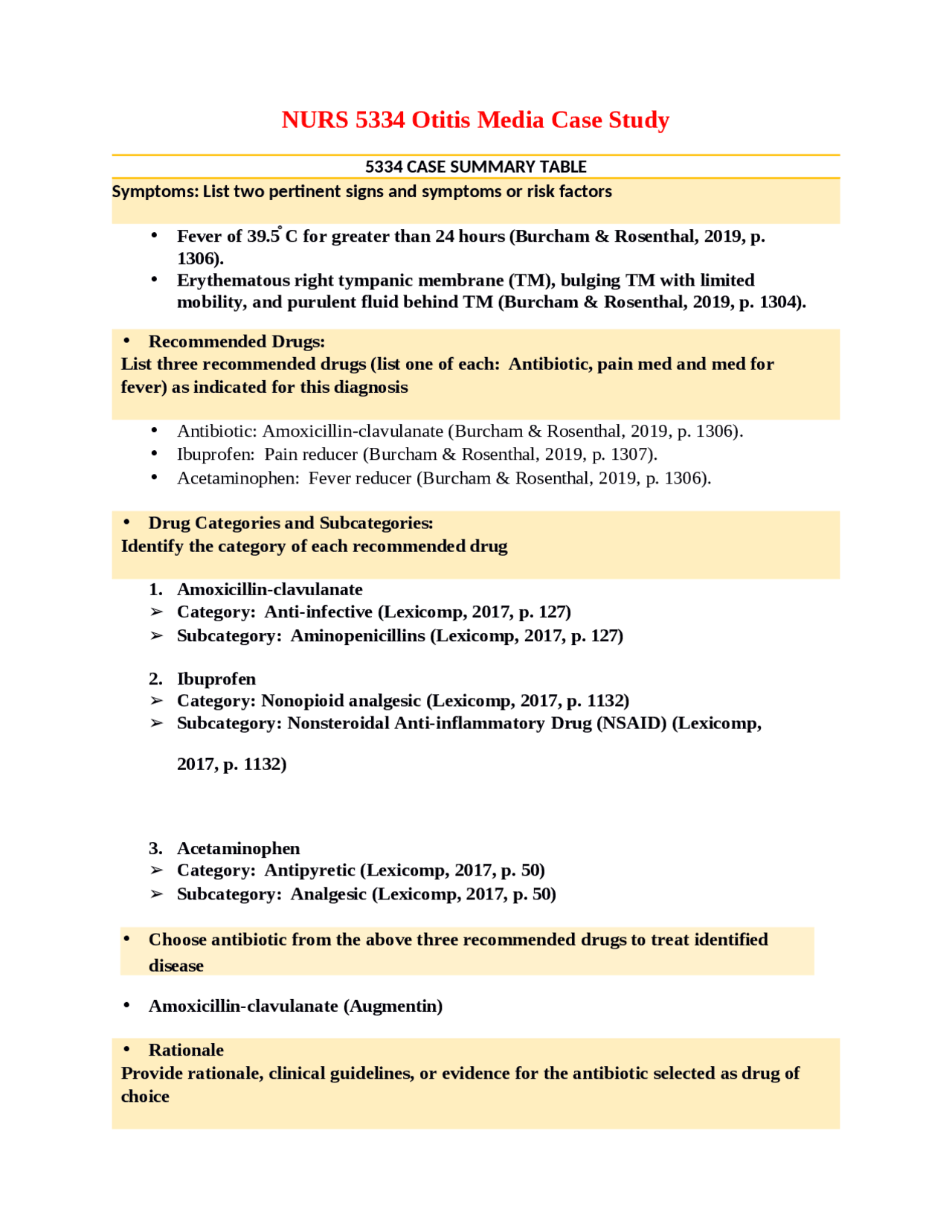 NURS 5334 Otitis Media Case Study | Exams Nursing | Docsity