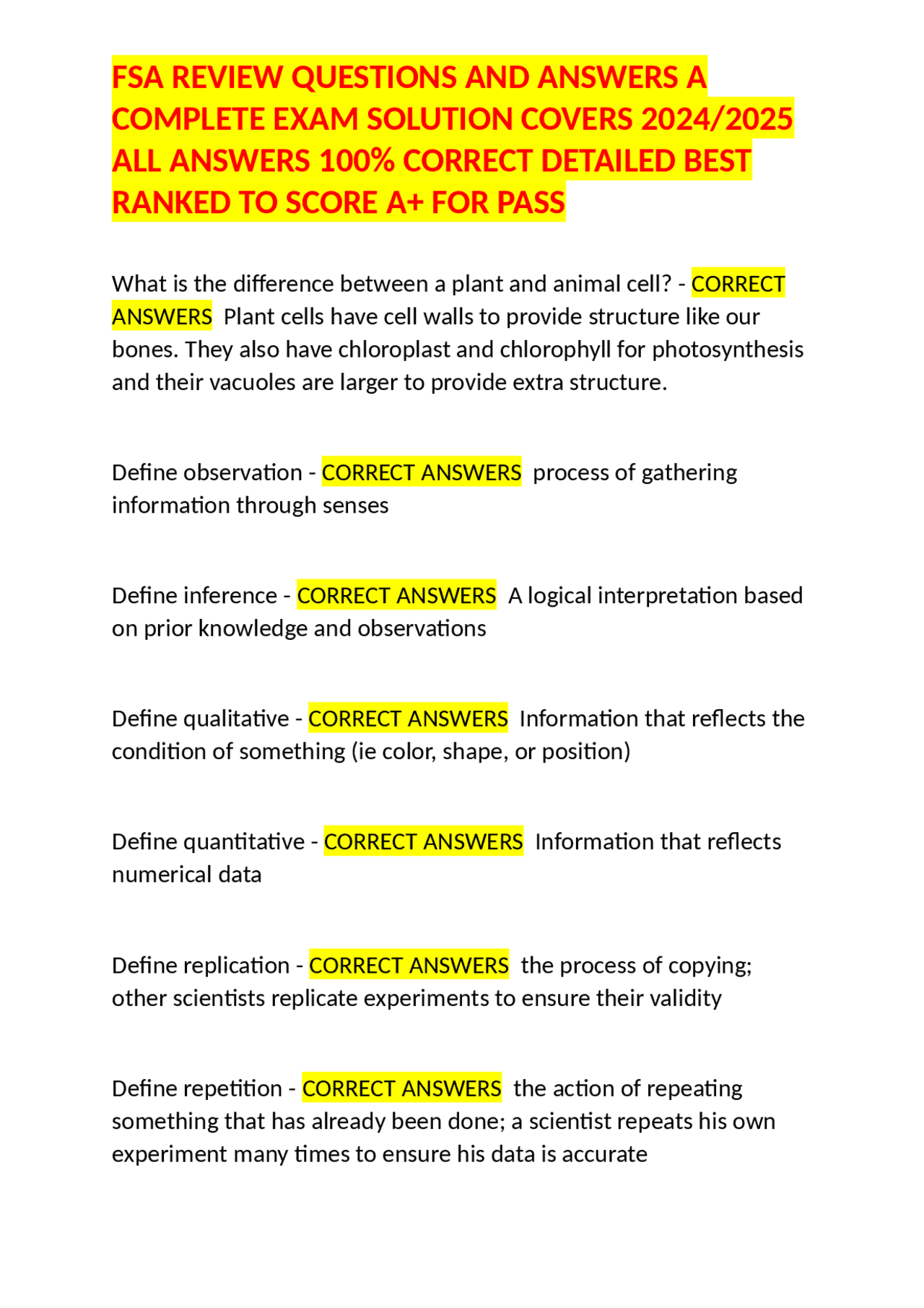 FSA Review Questions and Answers: Biology and Earth Science | Exams ...