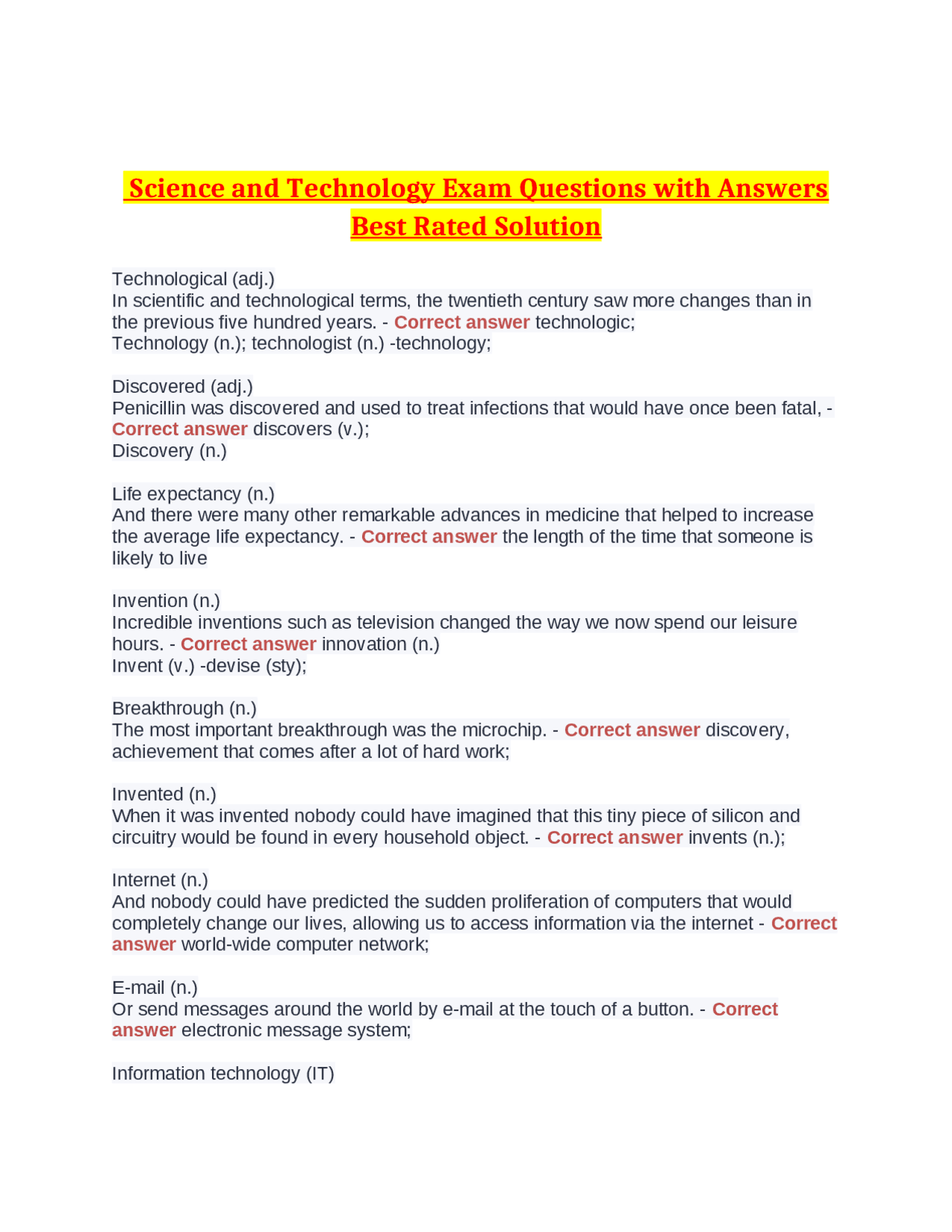 Science and Technology Exam Questions with Answers | Exams Nursing ...