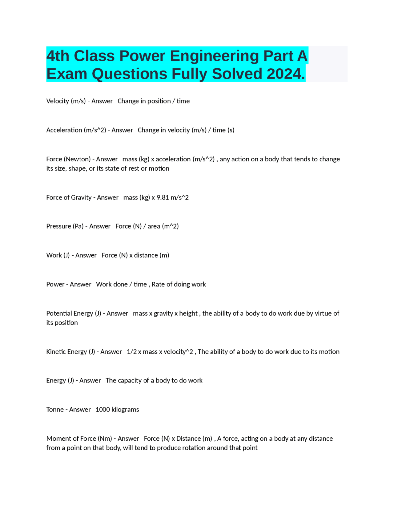 4th Class Power Engineering Part A Exam Questions Fully Solved 2024. | Exams Power Plant ...