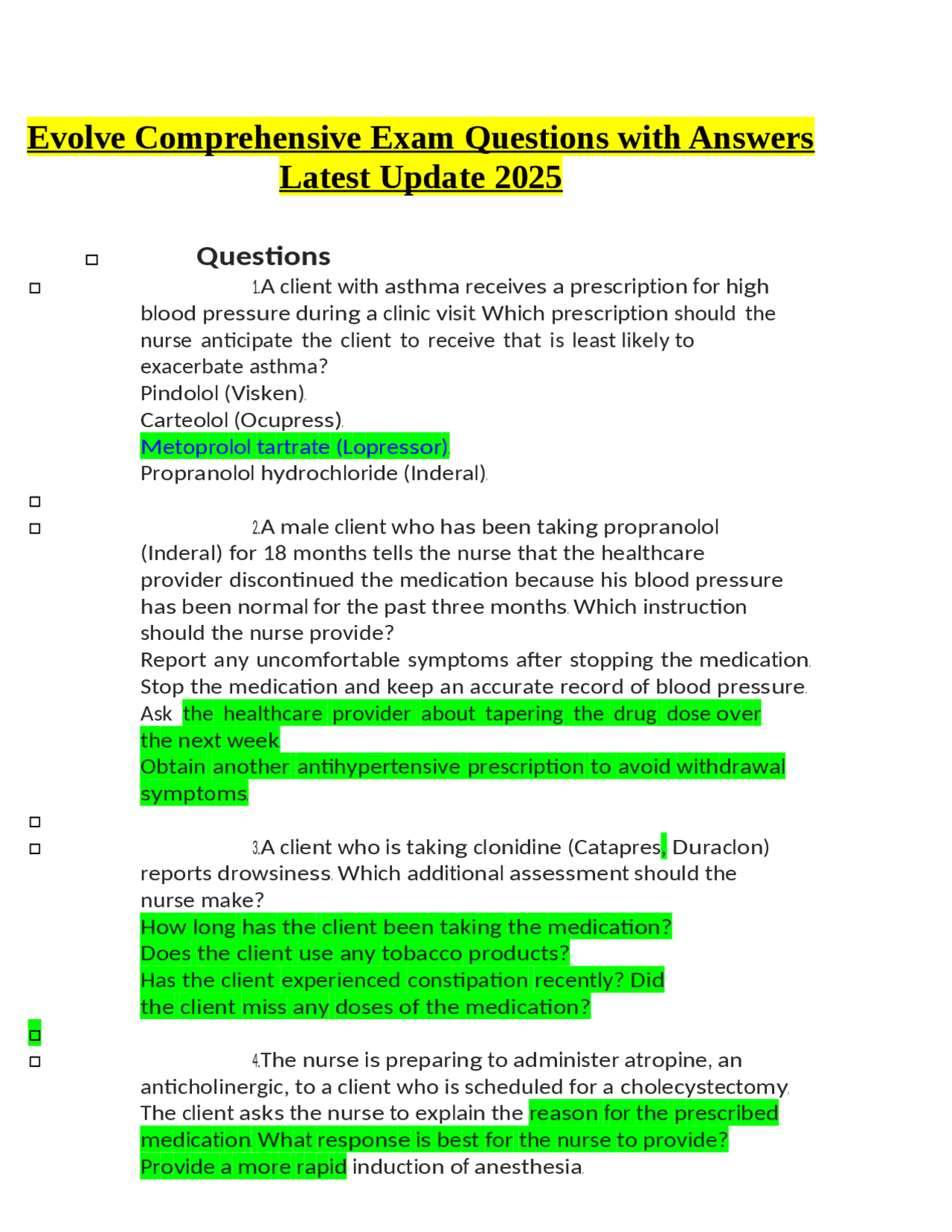 Evolve Comprehensive Exam Questions with Answers: Nursing | Exams ...