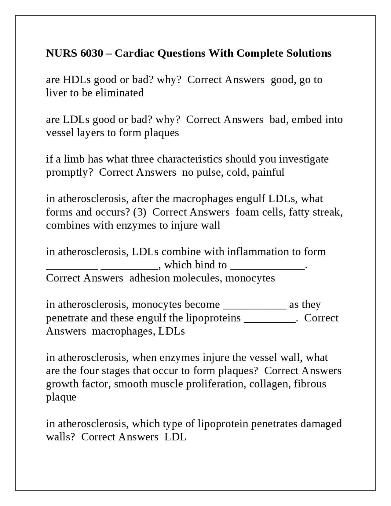 Cardiac Health: Questions and Answers for Nursing Students | Exams ...