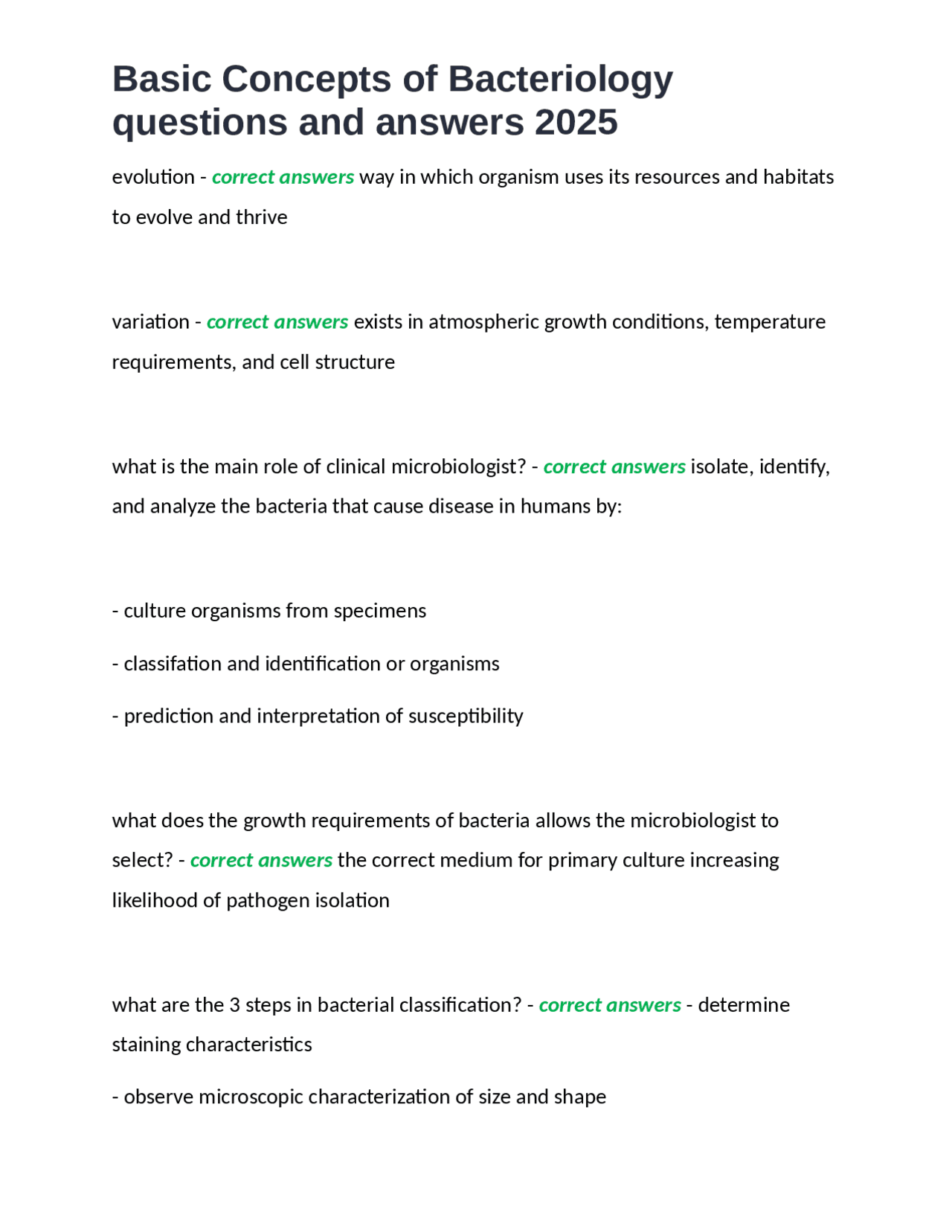 Basic Concepts of Bacteriology questions and answers 2025 | Exams ...