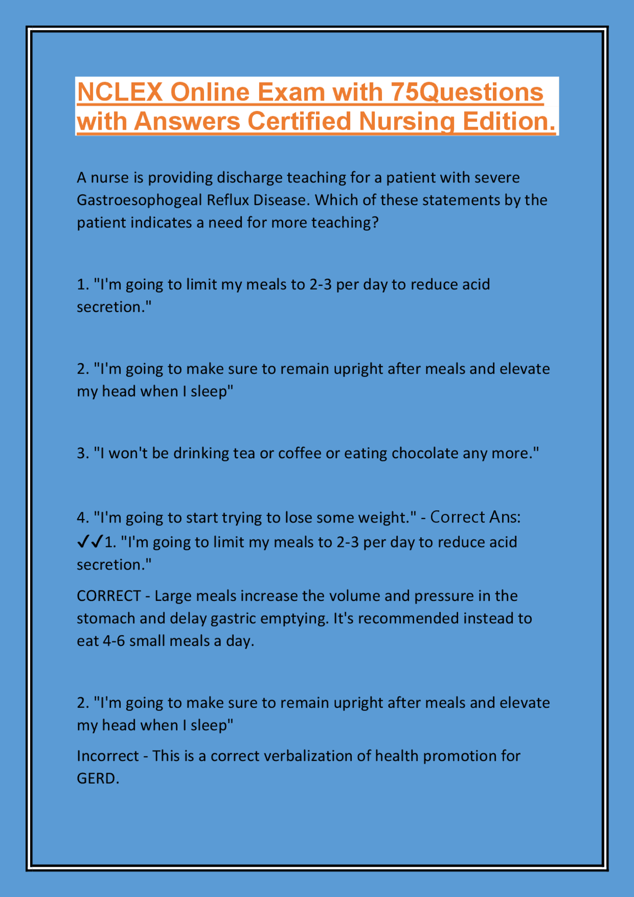 NCLEX Online Exam with 75 Questions and Answers: Certified Nursing ...