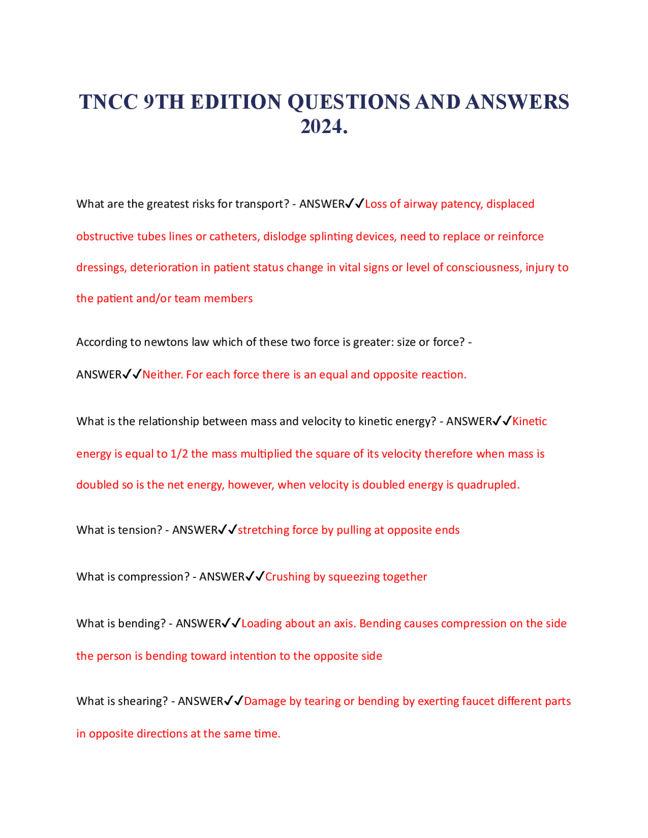 TNCC 9th Edition Questions and Answers: A Comprehensive Guide for ...