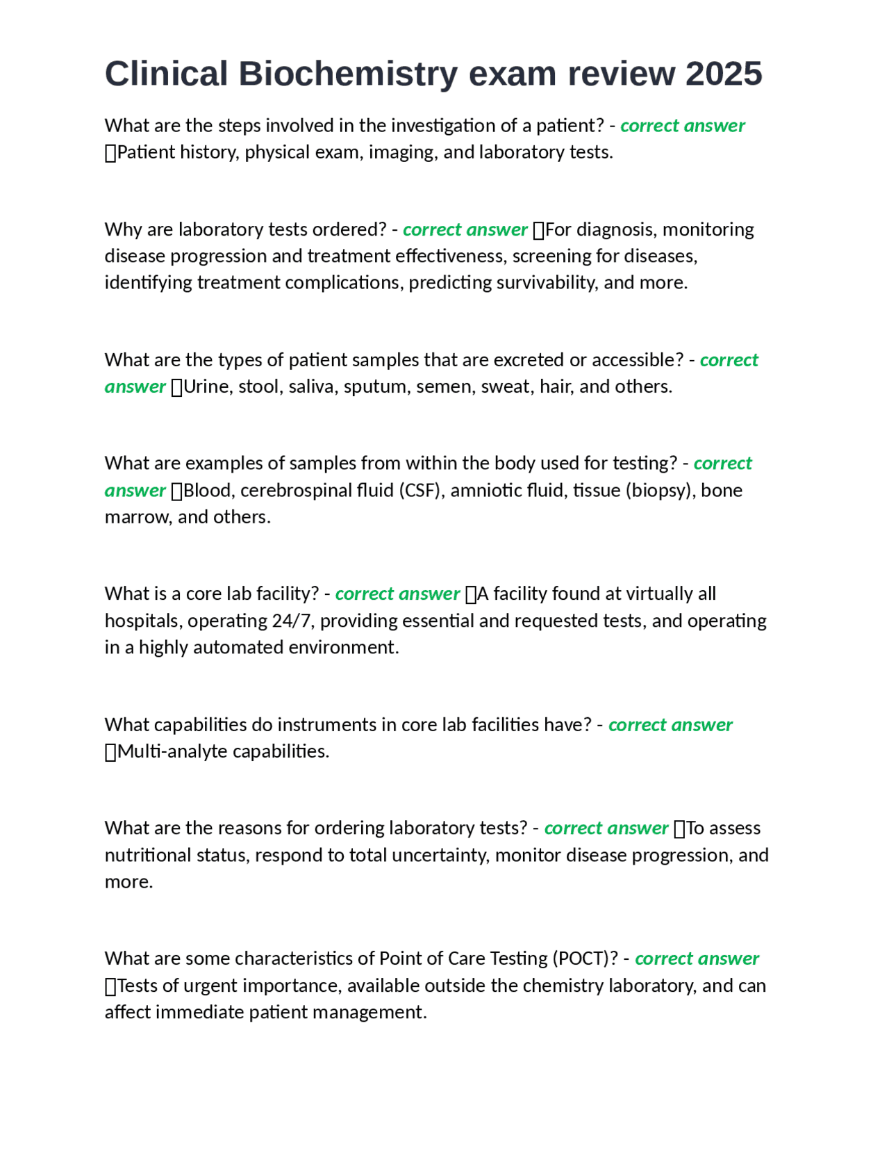 Clinical Biochemistry Exam Review: Key Concepts and Sample Questions ...