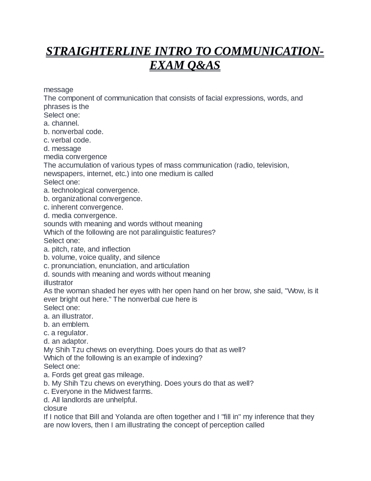 Introduction to Communication: Exam Questions and Answers | Exams ...