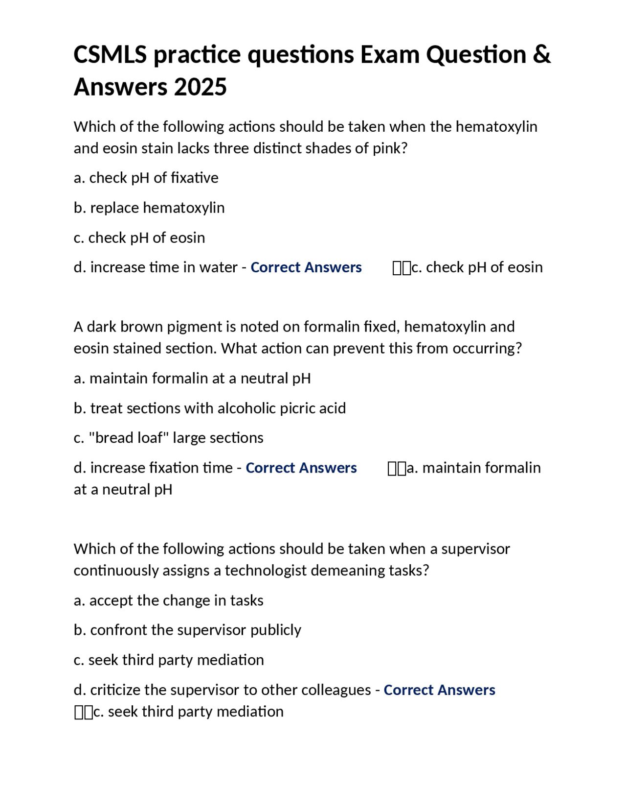 CSMLS Practice Questions: Exam Questions and Answers 2025 | Exams ...