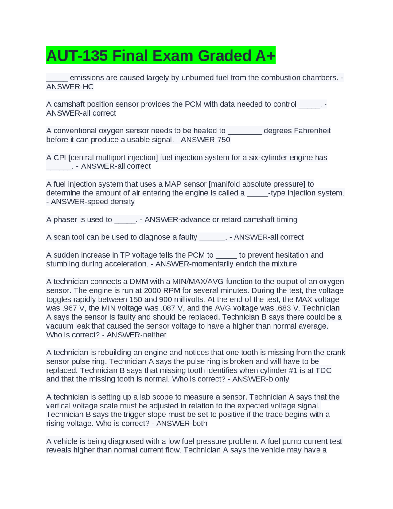 Automotive Technology: Multiple Choice Questions and Answers | Exams ...