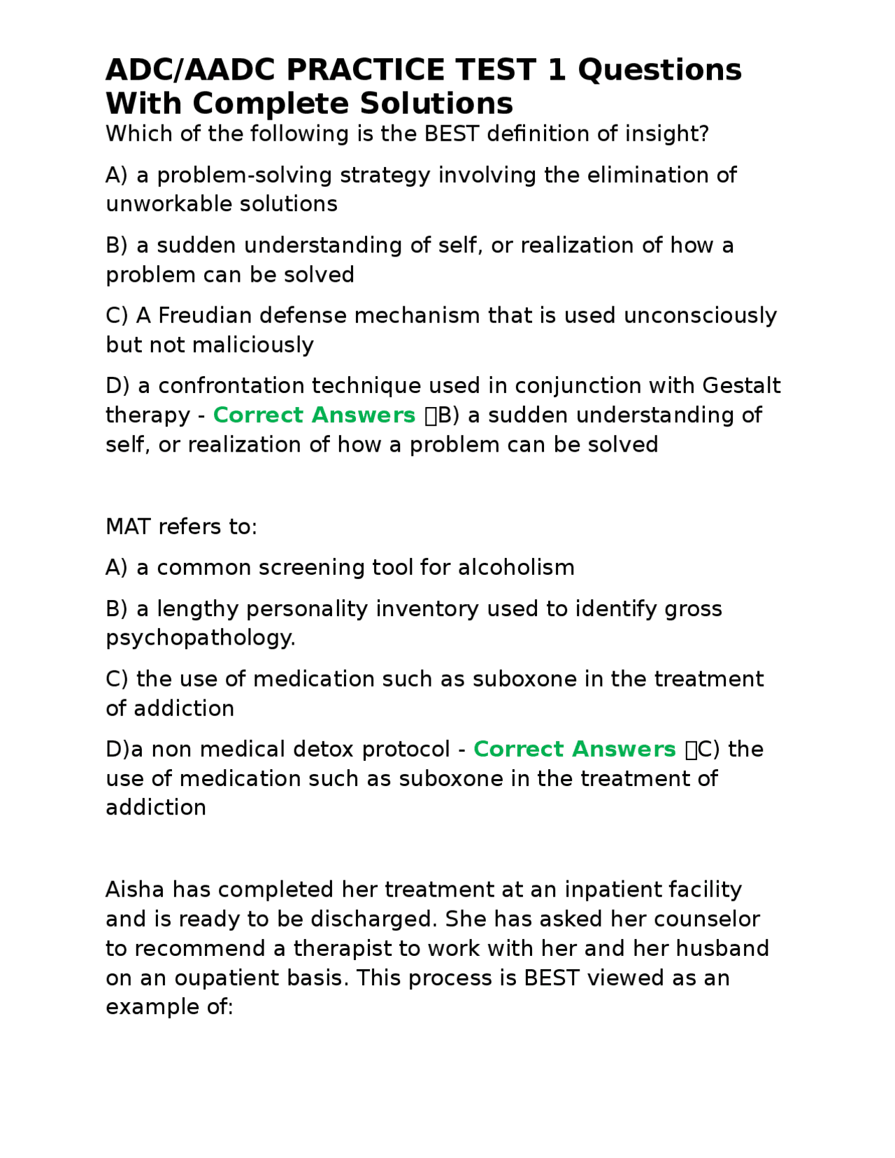 ADC/AADC Practice Test 1: Questions and Answers | Exams Nursing | Docsity