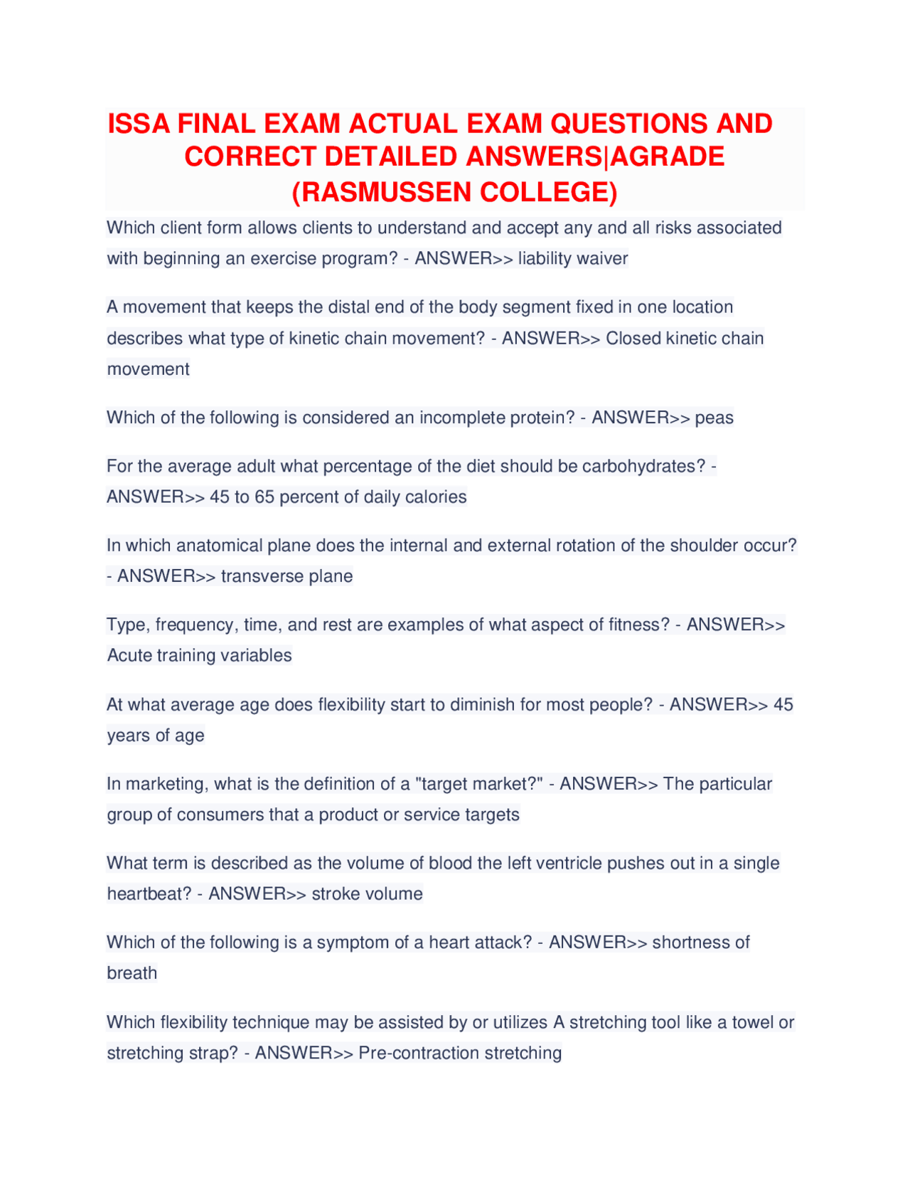 ISSA FINAL EXAM ACTUAL EXAM QUESTIONS AND CORRECT DETAILED ANSWERS ...