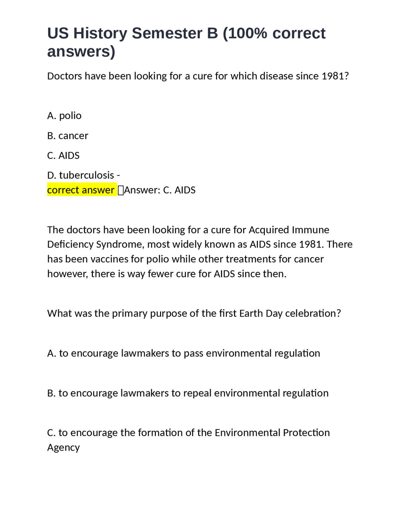 US History Semester B: Multiple Choice Questions and Answers | Exams ...