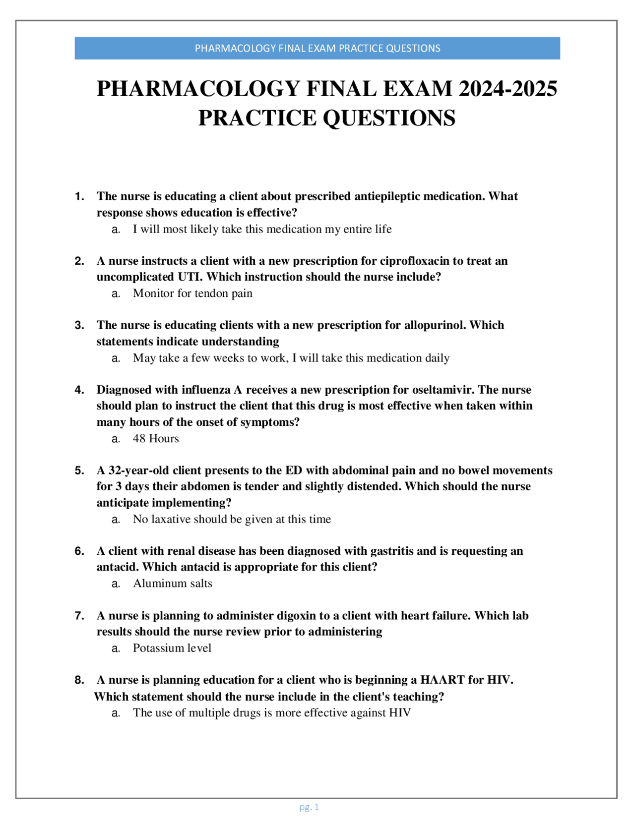Pharmacology Final Exam Practice Questions: A Comprehensive Review for ...
