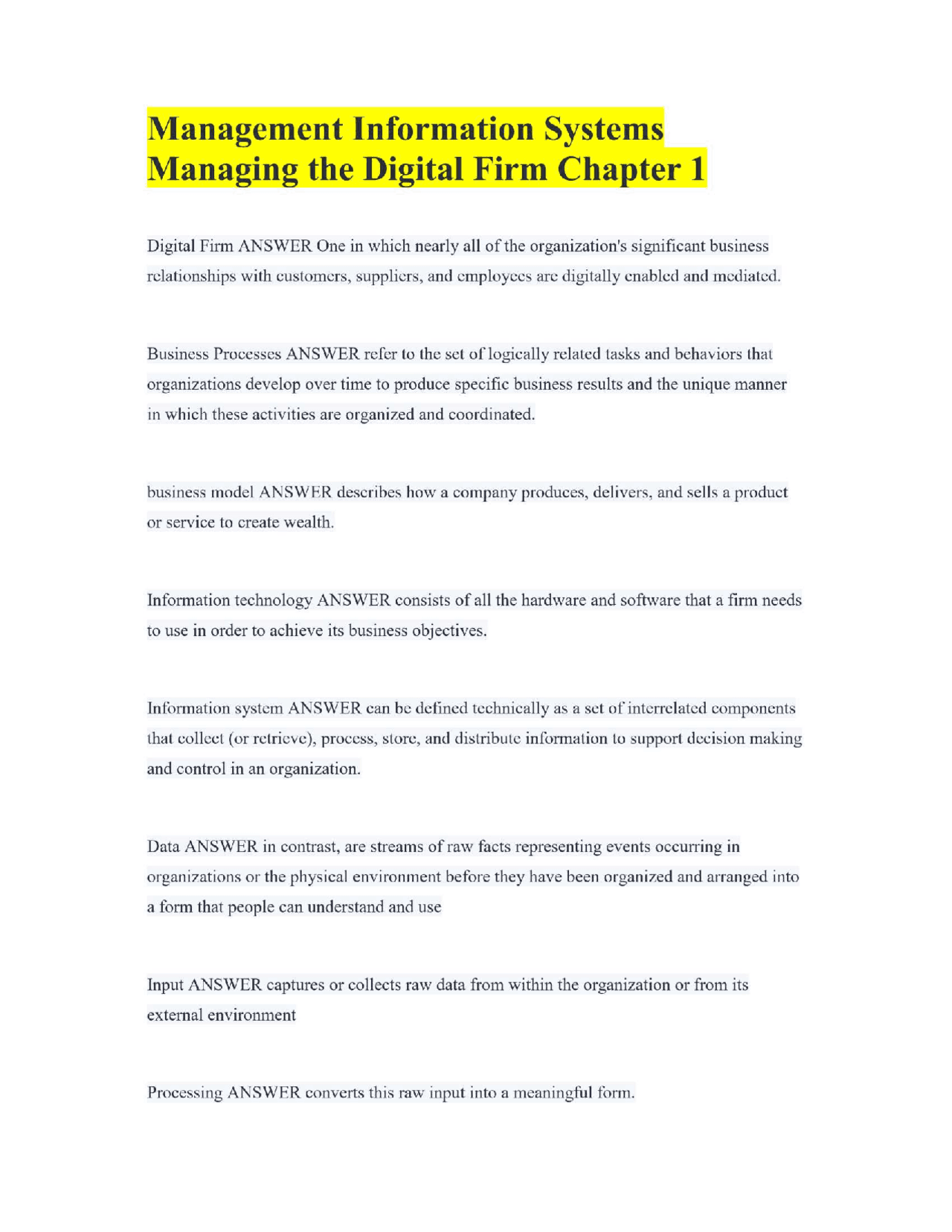 Management Information Systems Managing the Digital Firm Chapter 1 | Exams Information Systems ...