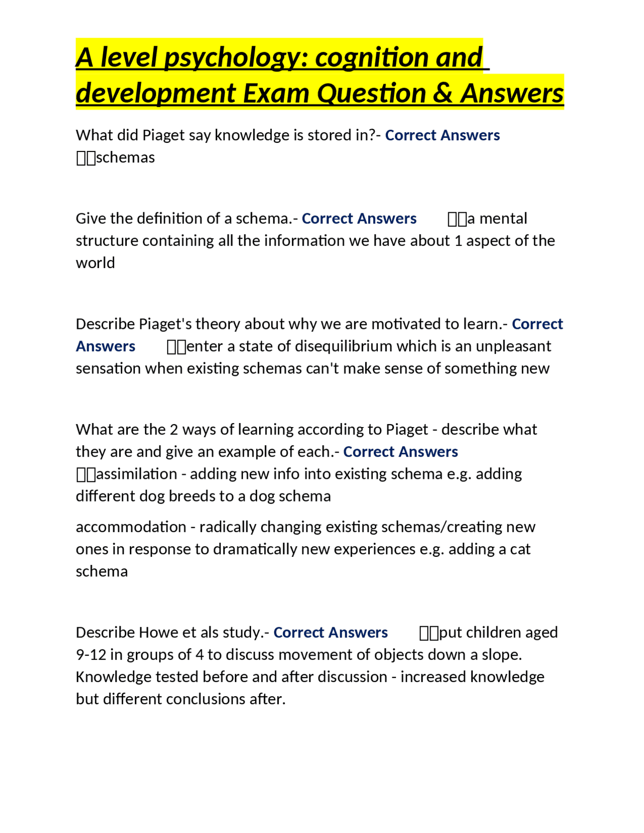 A Level Psychology: Cognition and Development Exam Questions and ...