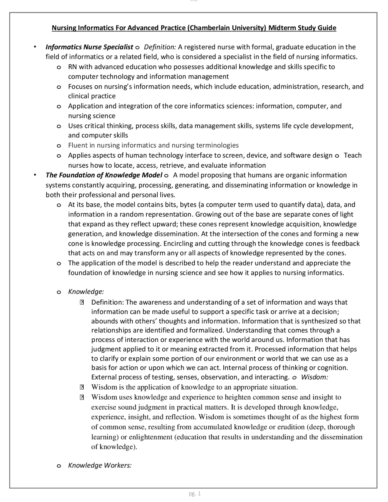 Nursing Informatics For Advanced Practice: Midterm Study Guide | Exams ...