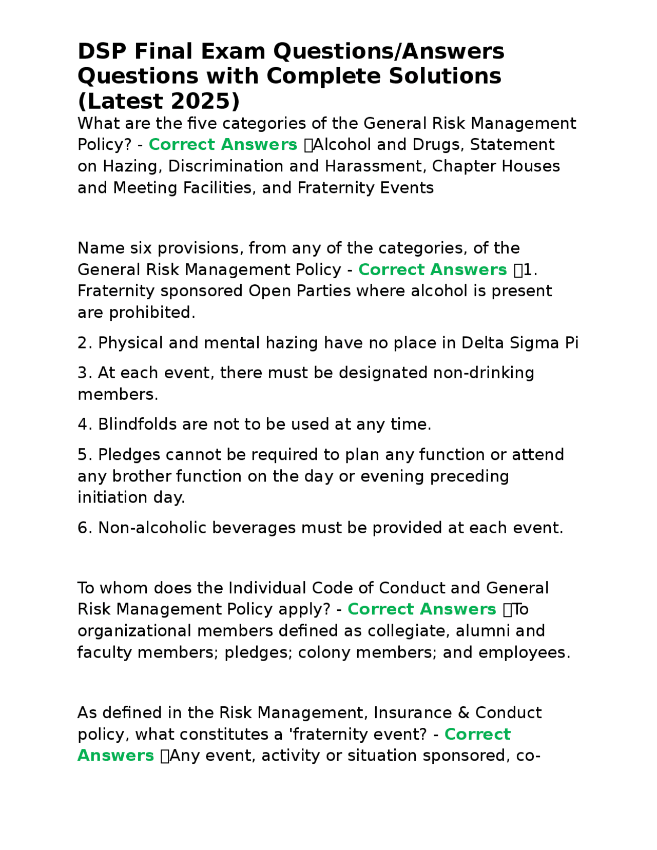 DSP Final Exam Questions/Answers Questions with Complete Solutions ...