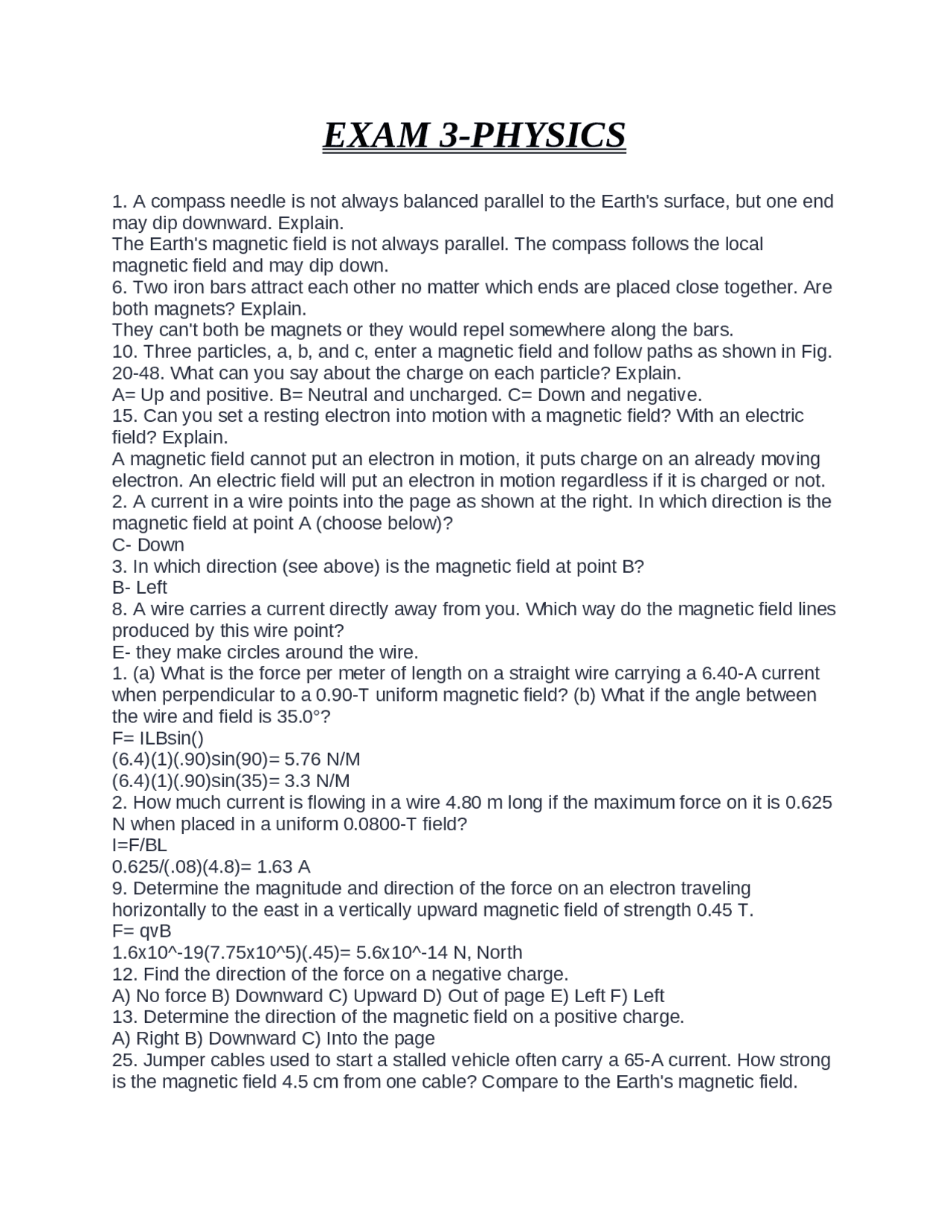 Physics Exam 3: Magnetism and Electromagnetism | Exams Advanced ...