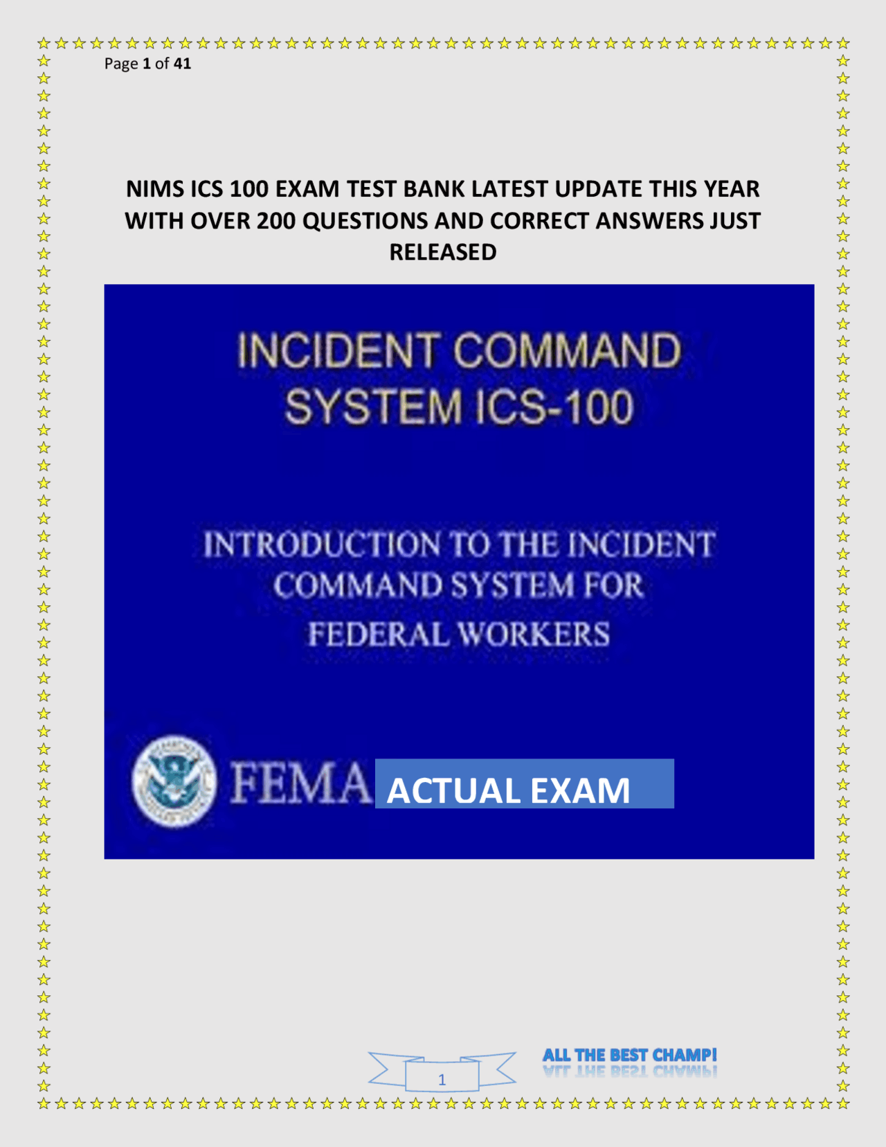 NIMS ICS 100 Exam Test Bank: Questions and Answers | Exams Nursing ...