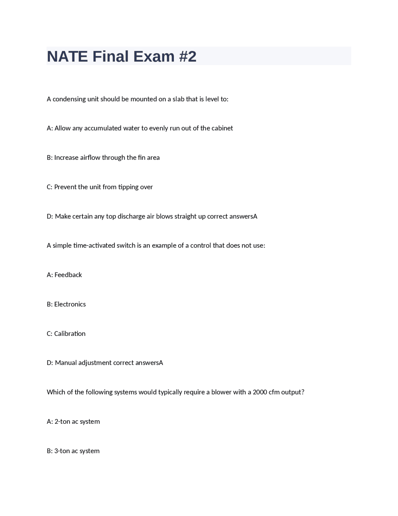 NATE Final Exam 2025 with 100% correct answers | Exams Refrigeration ...