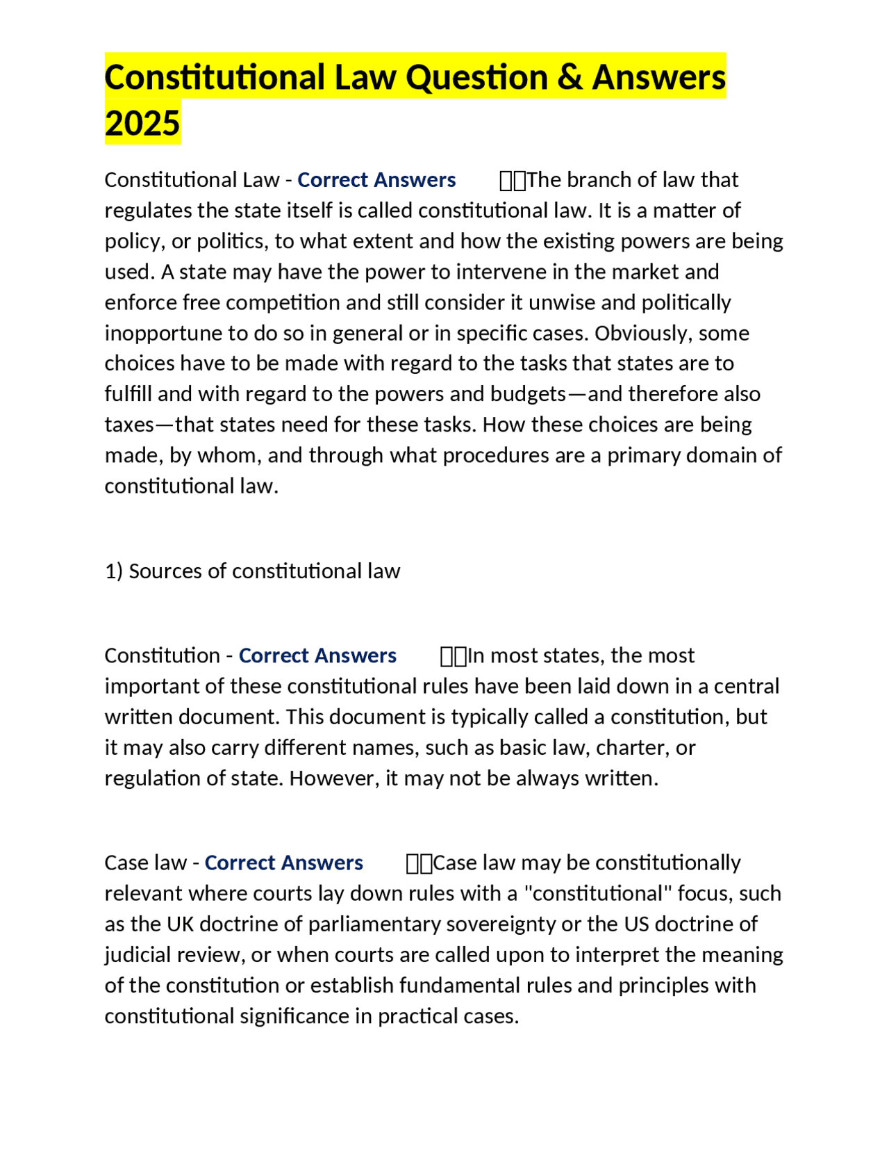 Constitutional Law: Questions and Answers | Exams Nursing | Docsity