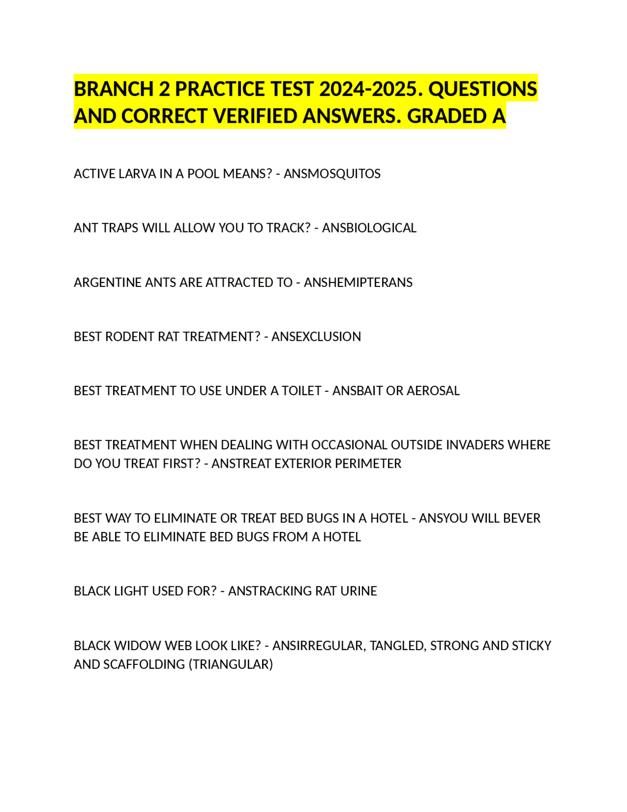 BRANCH 2 PRACTICE TEST 2024-2025. QUESTIONS AND CORRECT VERIFIED ...
