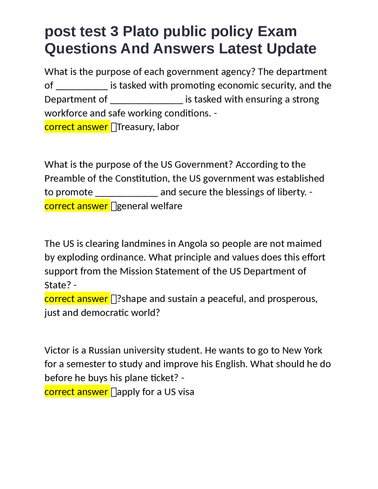 Public Policy Exam Questions and Answers | Exams Public Policy | Docsity