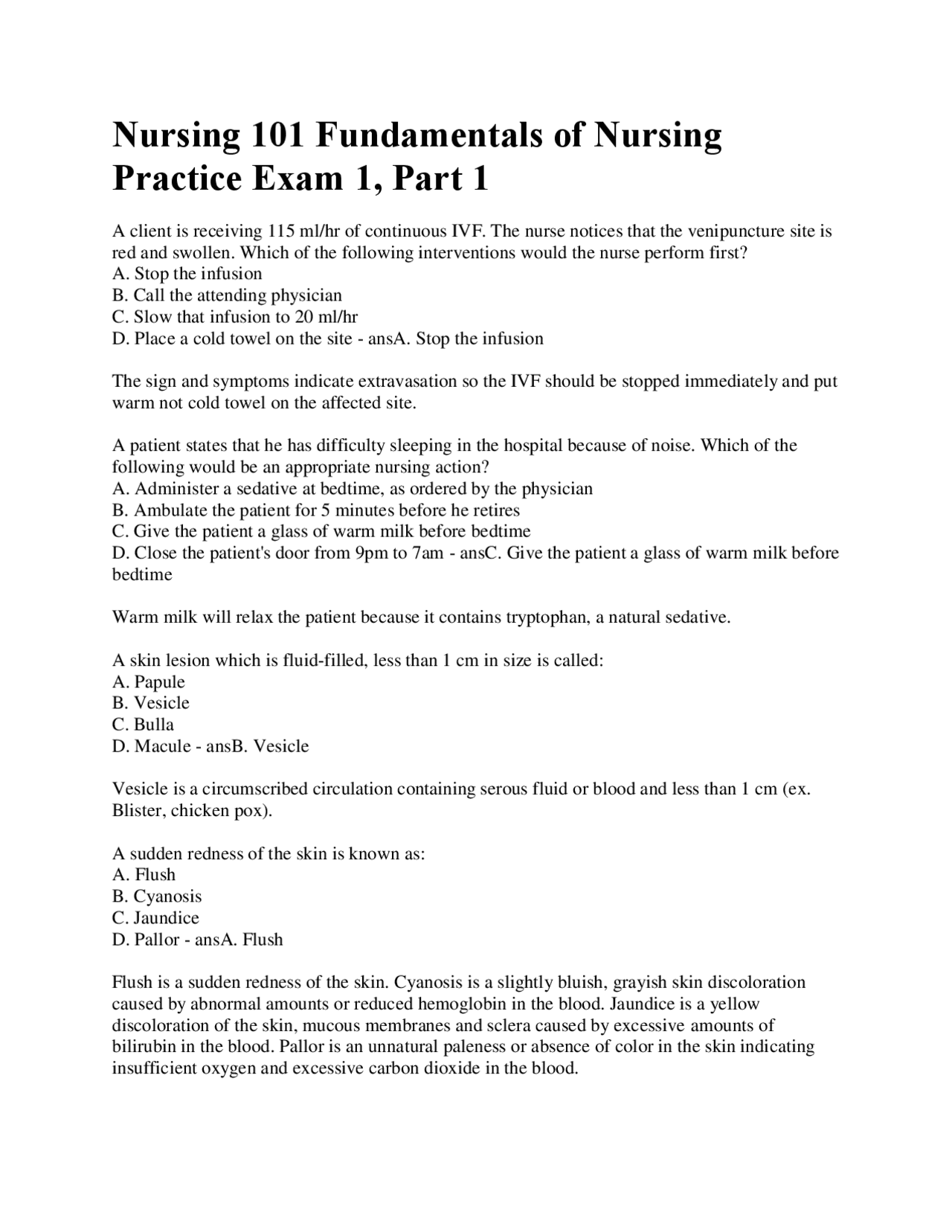 Nursing 101 Fundamentals of Nursing Practice Exam 1.pdf | Exams Nursing ...