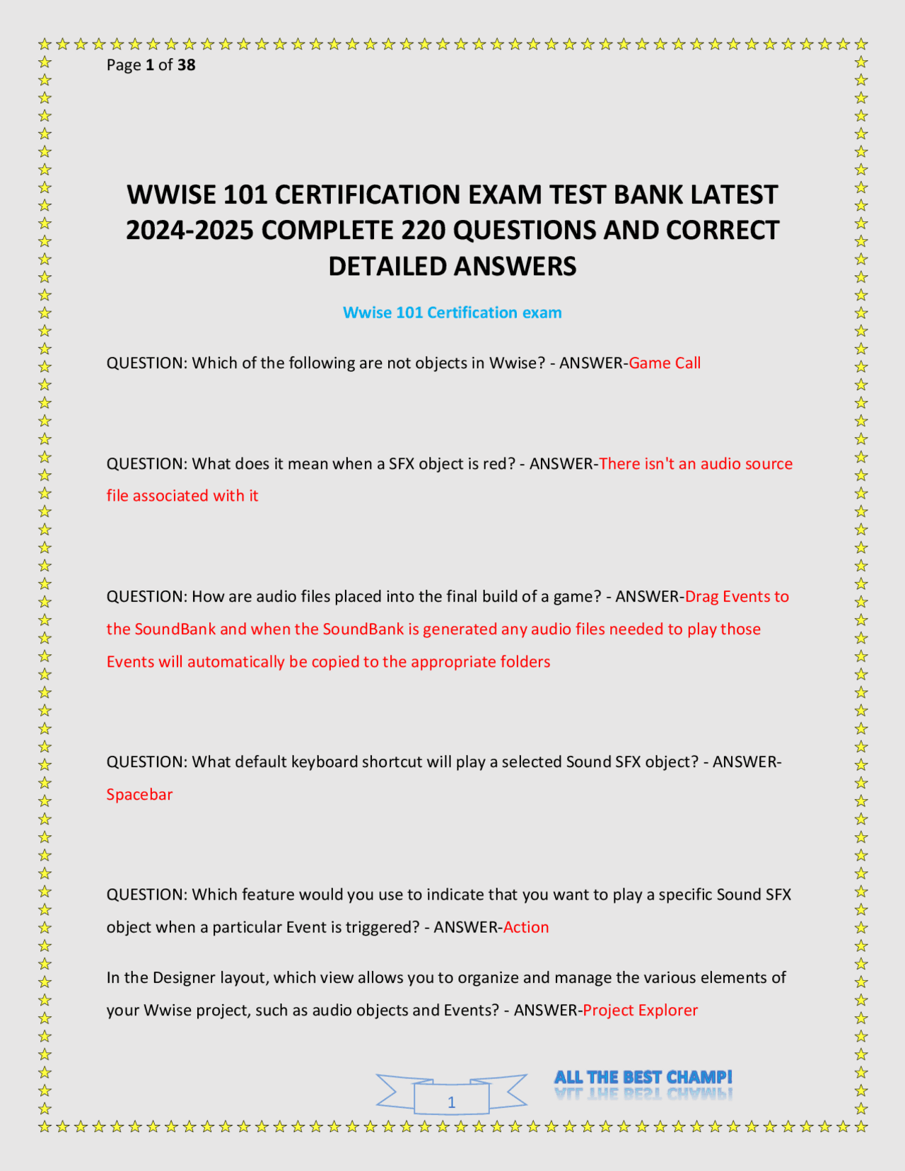 Wwise 101 Certification Exam Test Bank: 220 Questions and Answers ...