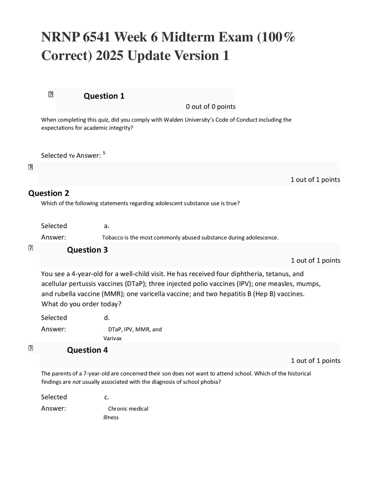 NRNP 6541 Week 6 Midterm Exam: Practice Questions and Answers | Exams ...