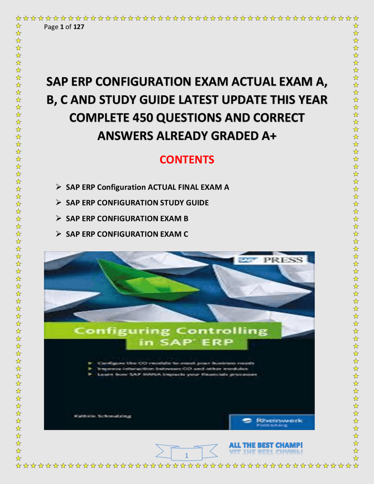 SAP ERP Configuration Exam Questions and Answers | Exams Nursing | Docsity