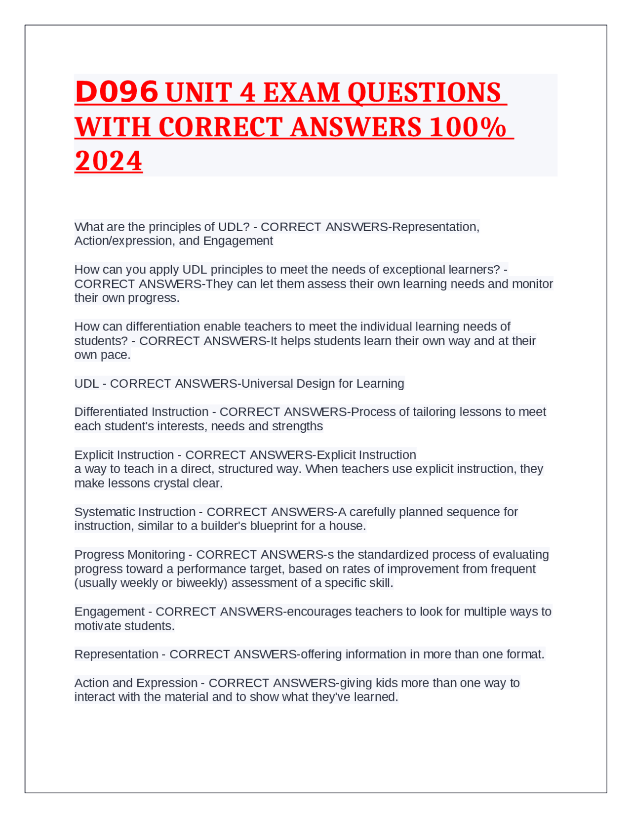 UDL and Differentiated Instruction: Exam Questions and Answers | Exams ...