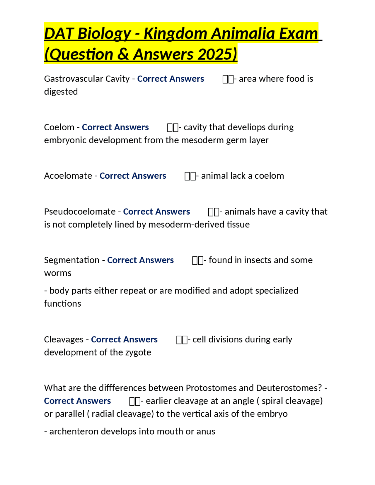 DAT Biology - Kingdom Animalia Exam: Questions and Answers | Exams ...