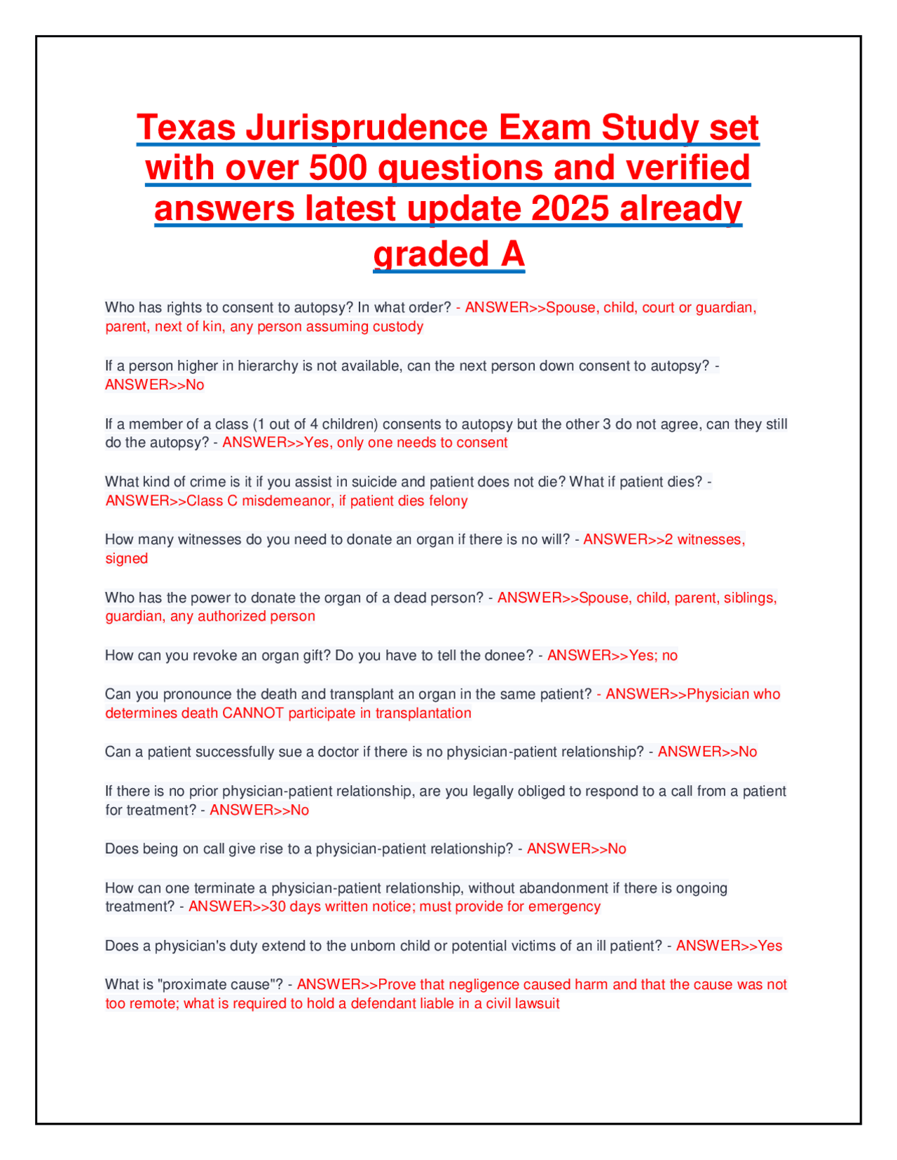 Texas Jurisprudence Exam Study set with over 500 questions and verified ...