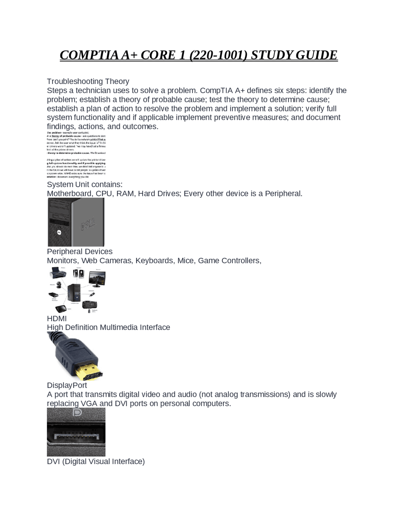 COMPTIA A+ CORE 1 (220-1001) STUDY GUIDE: Computer Hardware Components ...