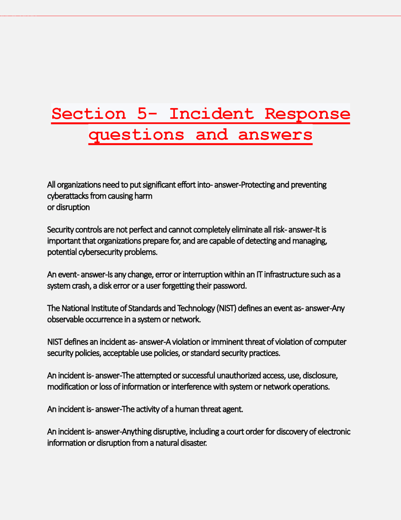 Section 5- Incident Response questions and answers.pdf | Exams Nursing ...