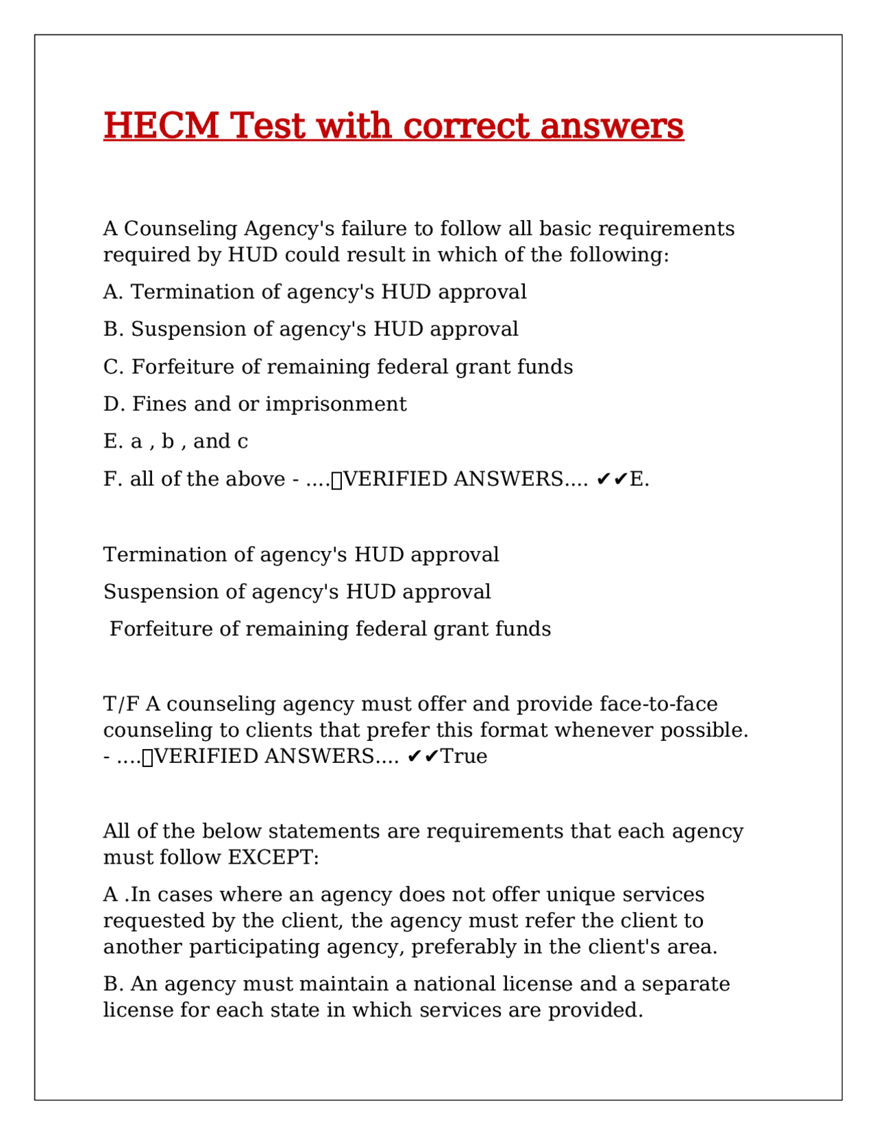 HECM Test with Correct Answers: A Comprehensive Guide to Reverse ...