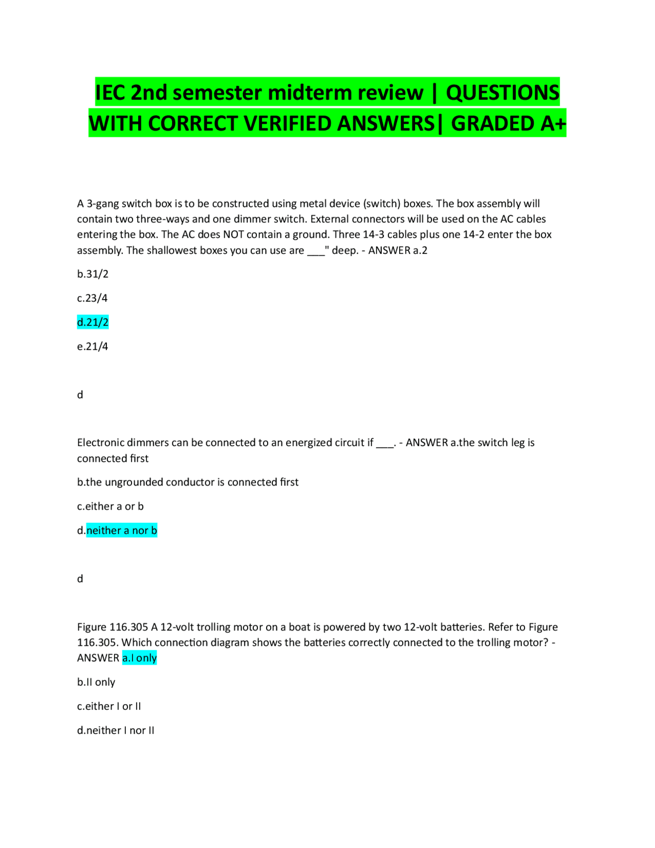 IEC 2nd semester midterm review | QUESTIONS WITH CORRECT VERIFIED ...