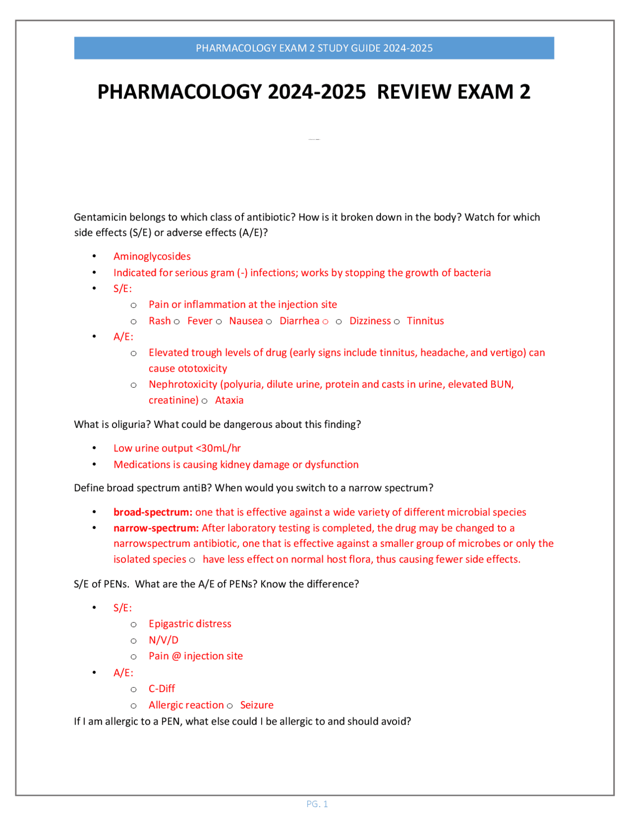 Pharmacology Exam 2 Study Guide: Key Concepts and Medications | Exams ...