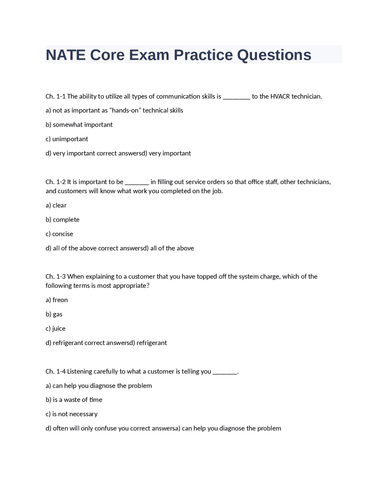 NATE Core Exam Practice Questions: HVACR Fundamentals | Exams ...