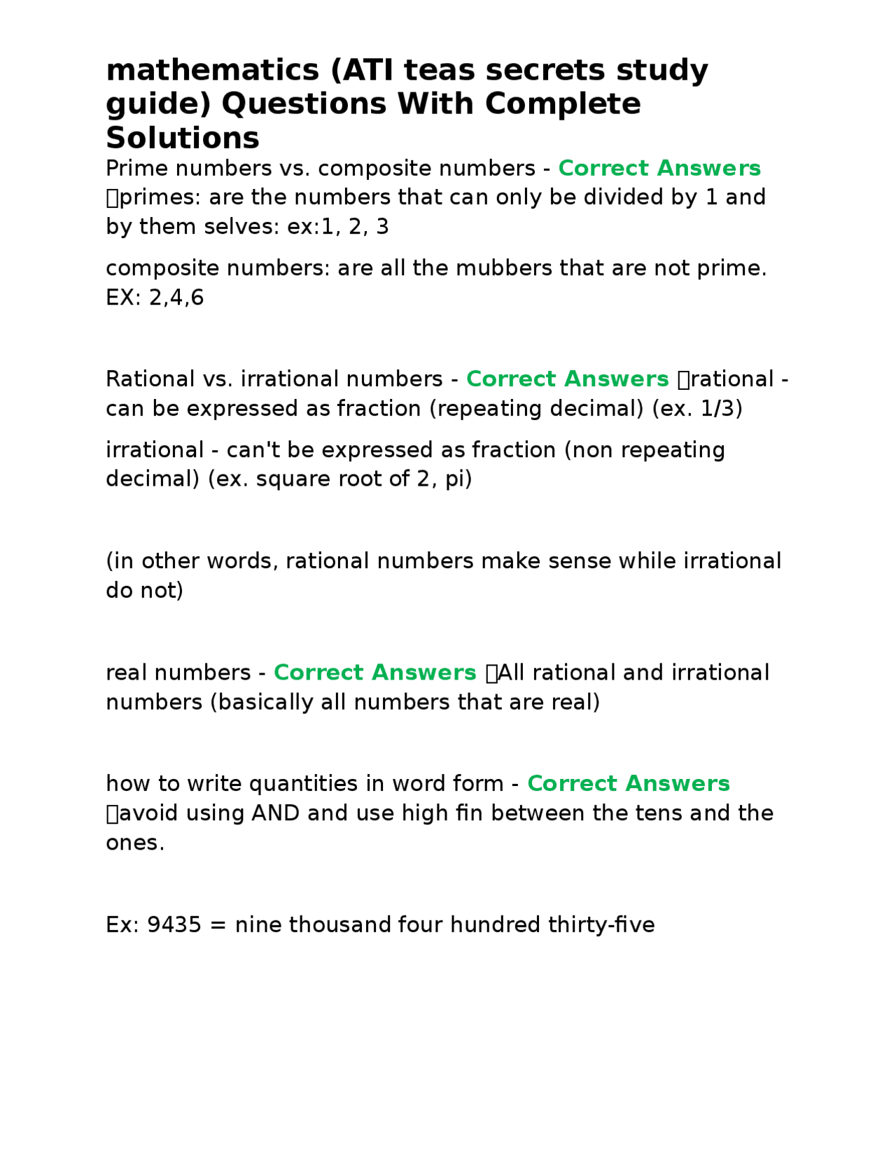 Essential Math Concepts Study Guide | Exams Nursing | Docsity