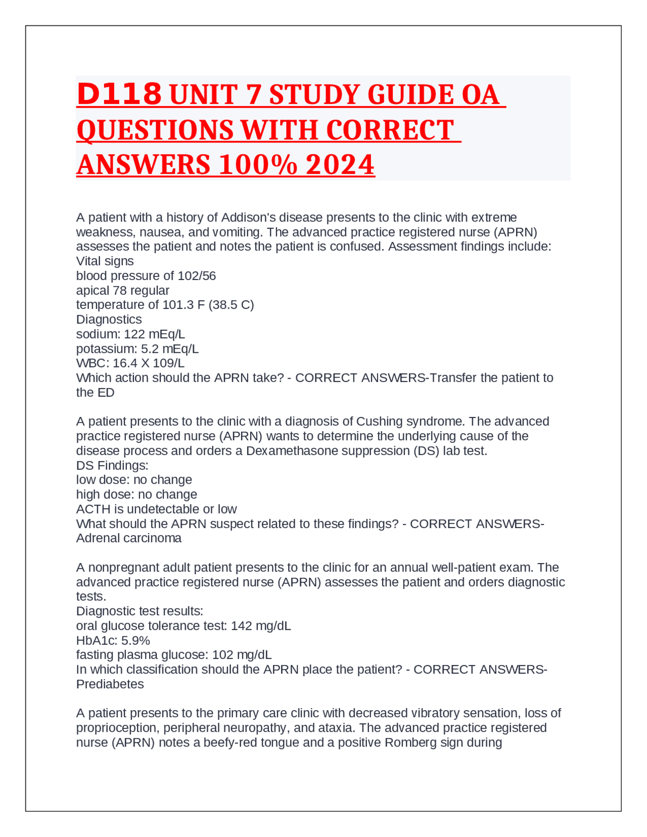D118 UNIT 7 STUDY GUIDE OA QUESTIONS WITH CORRECT ANSWERS 100% 2024 ...