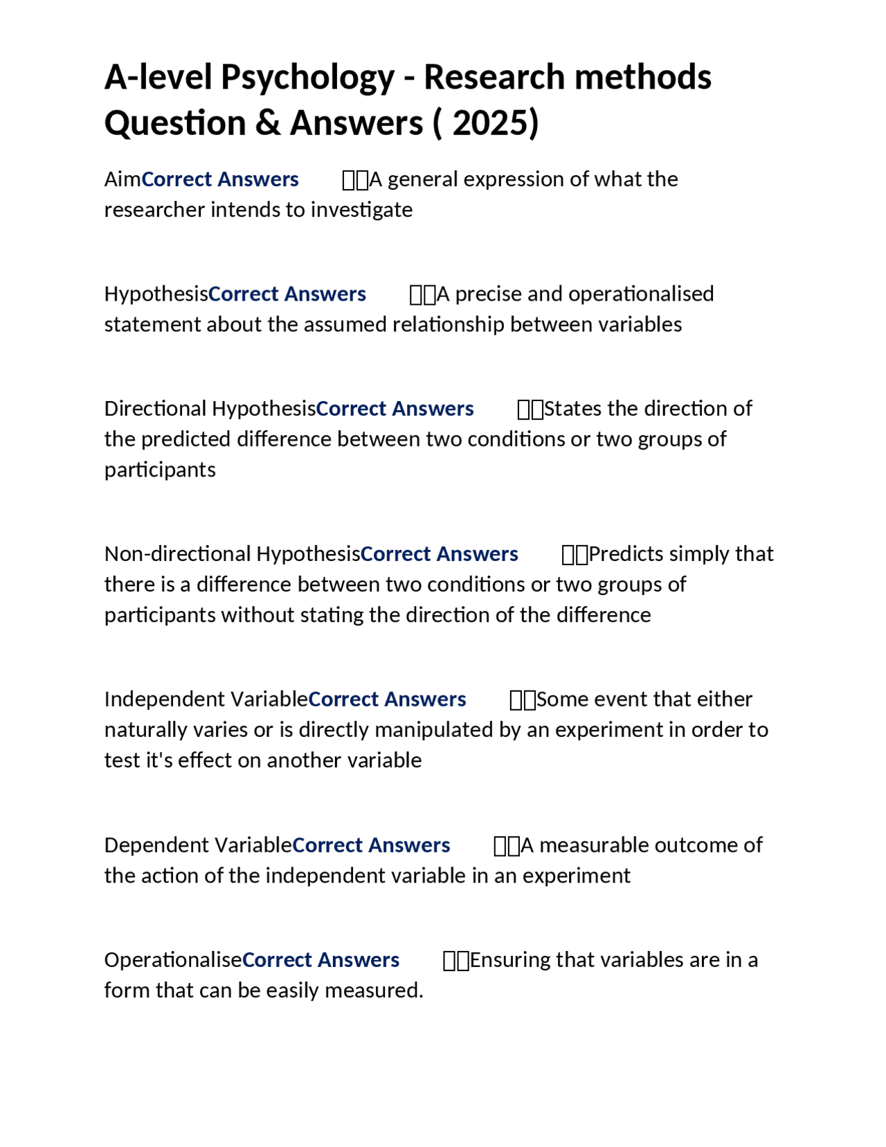 A-level Psychology - Research methods Question & Answers ( 2025 ...