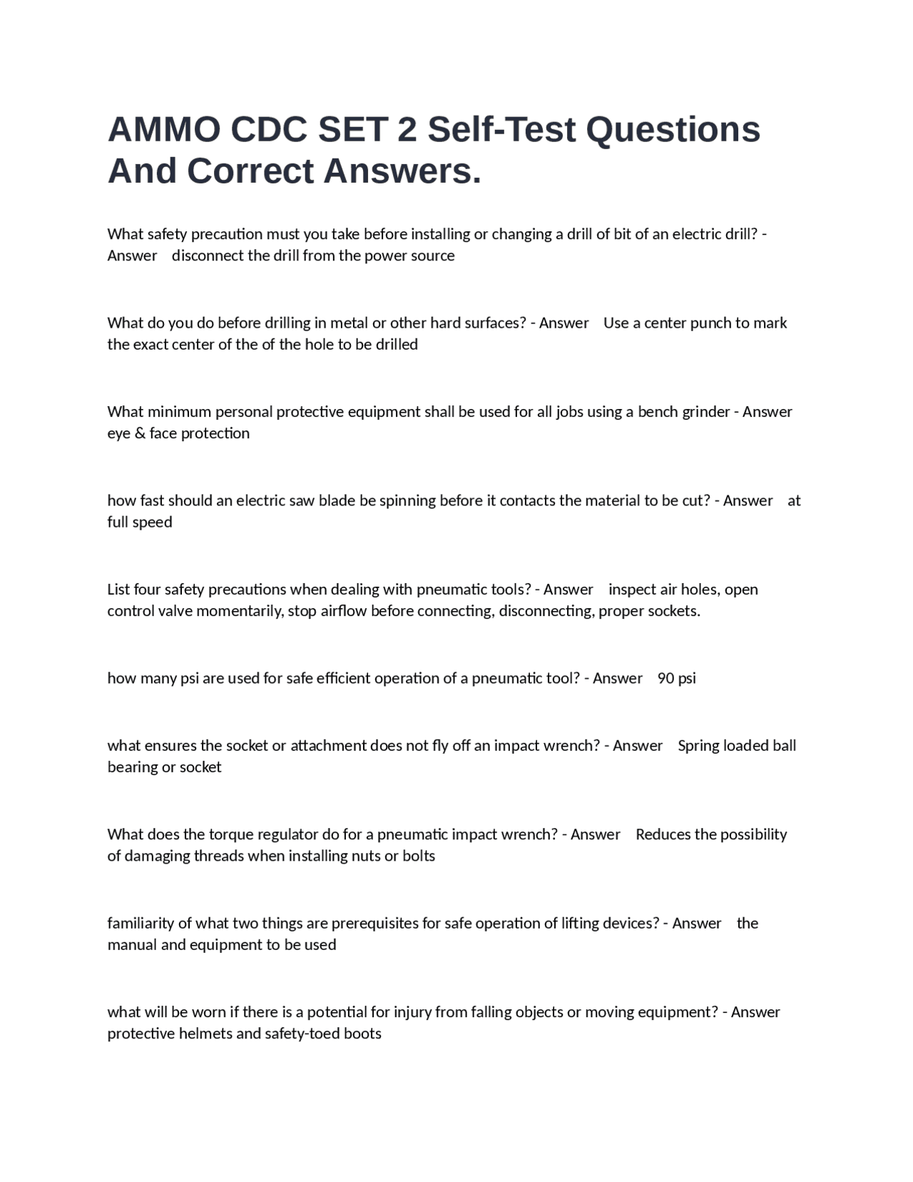AMMO CDC SET 2 Self-Test Questions and Correct Answers | Exams Advanced ...