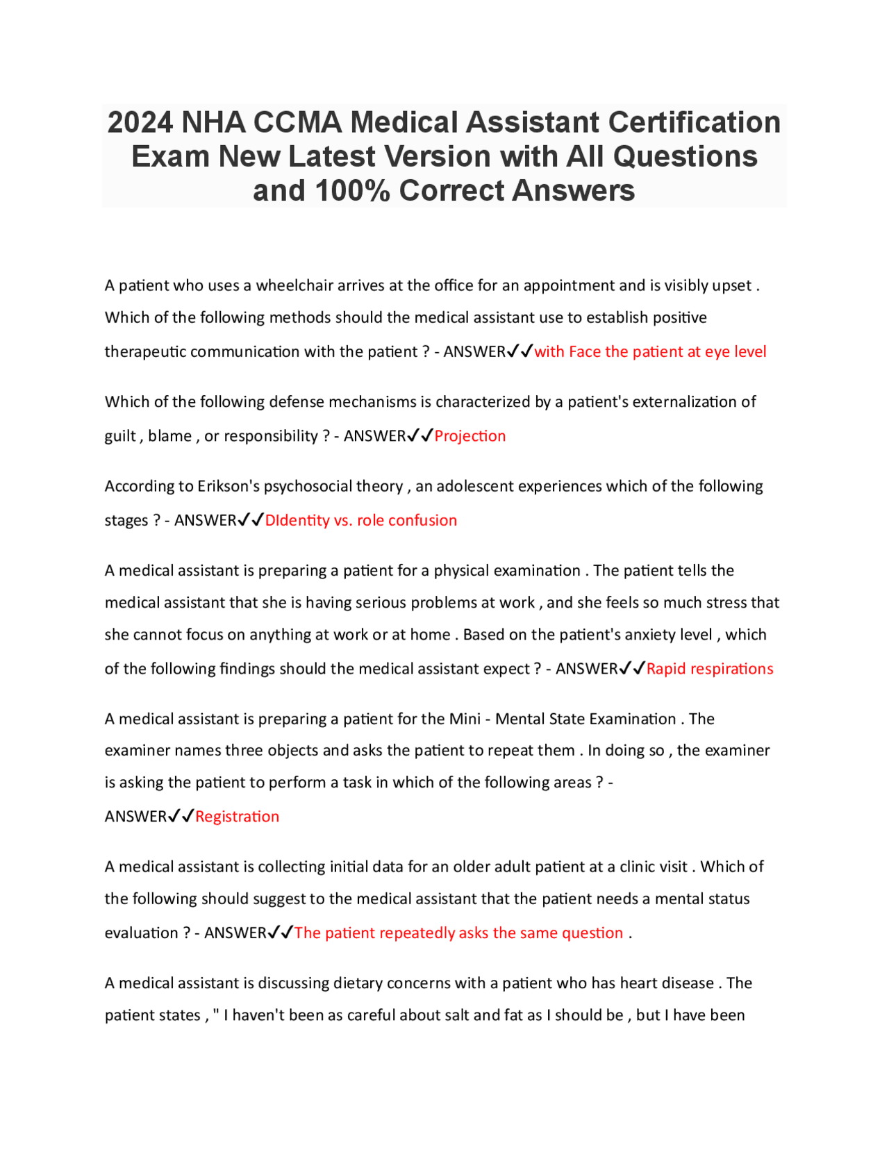 2024 NHA CCMA Medical Assistant Certification Exam: Questions and ...