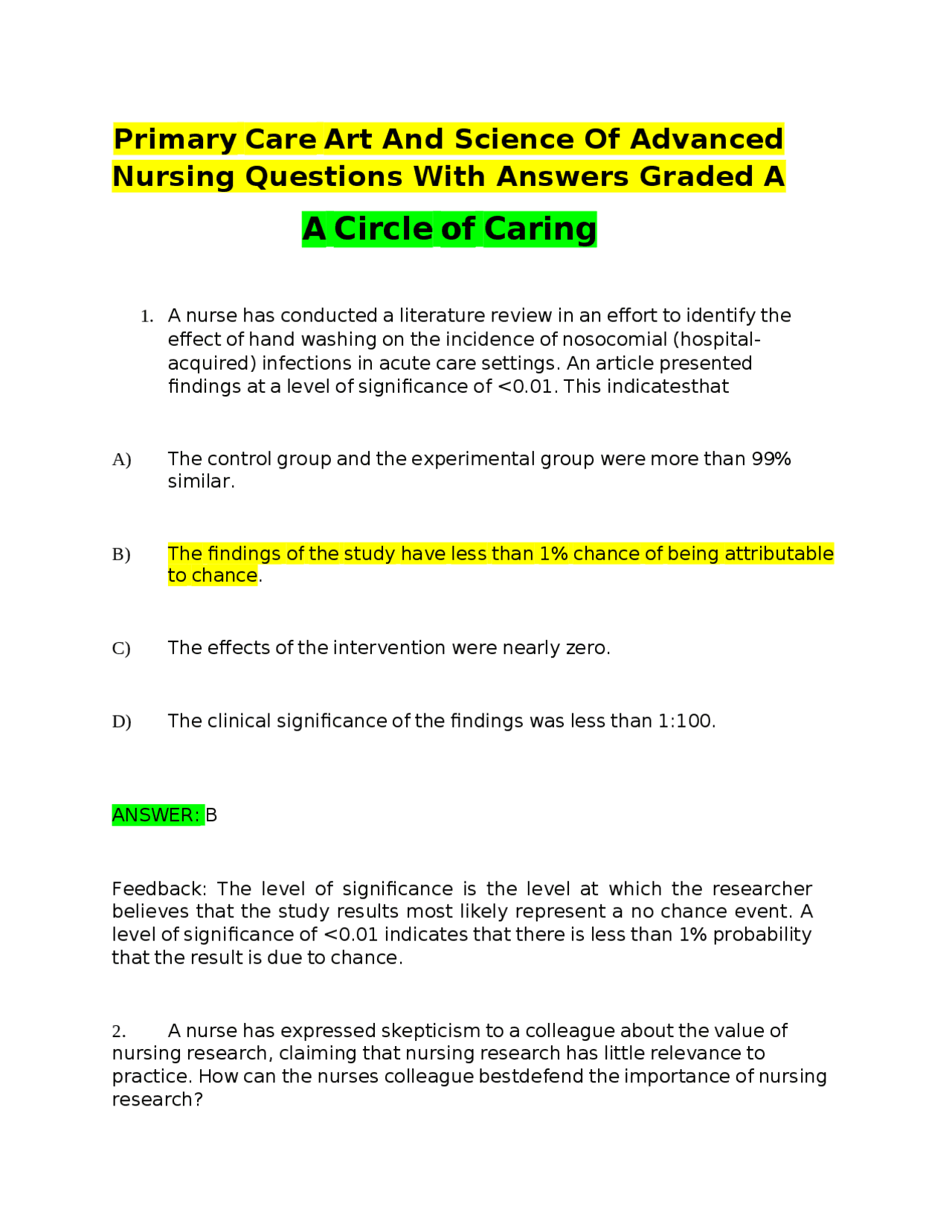 Primary Care Art And Science Of Advanced Nursing Questions With Answers ...