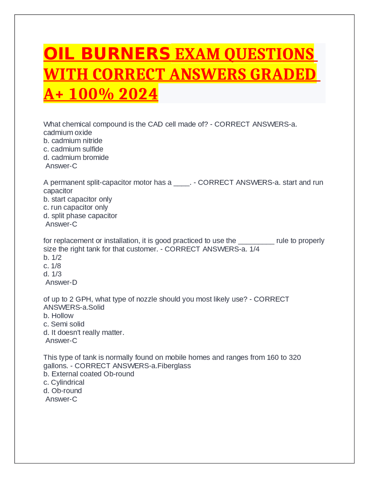 Oil Burners Exam Questions with Correct Answers | Exams Advanced ...