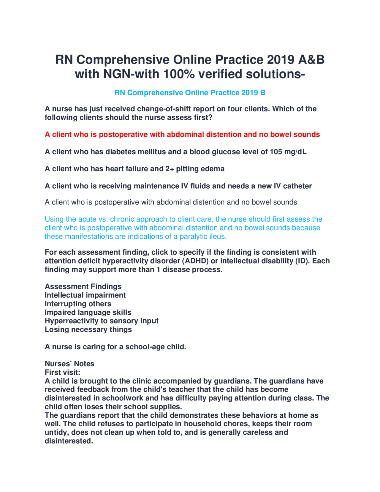 RN Comprehensive Online Practice 2019: Nursing Scenarios and Questions ...