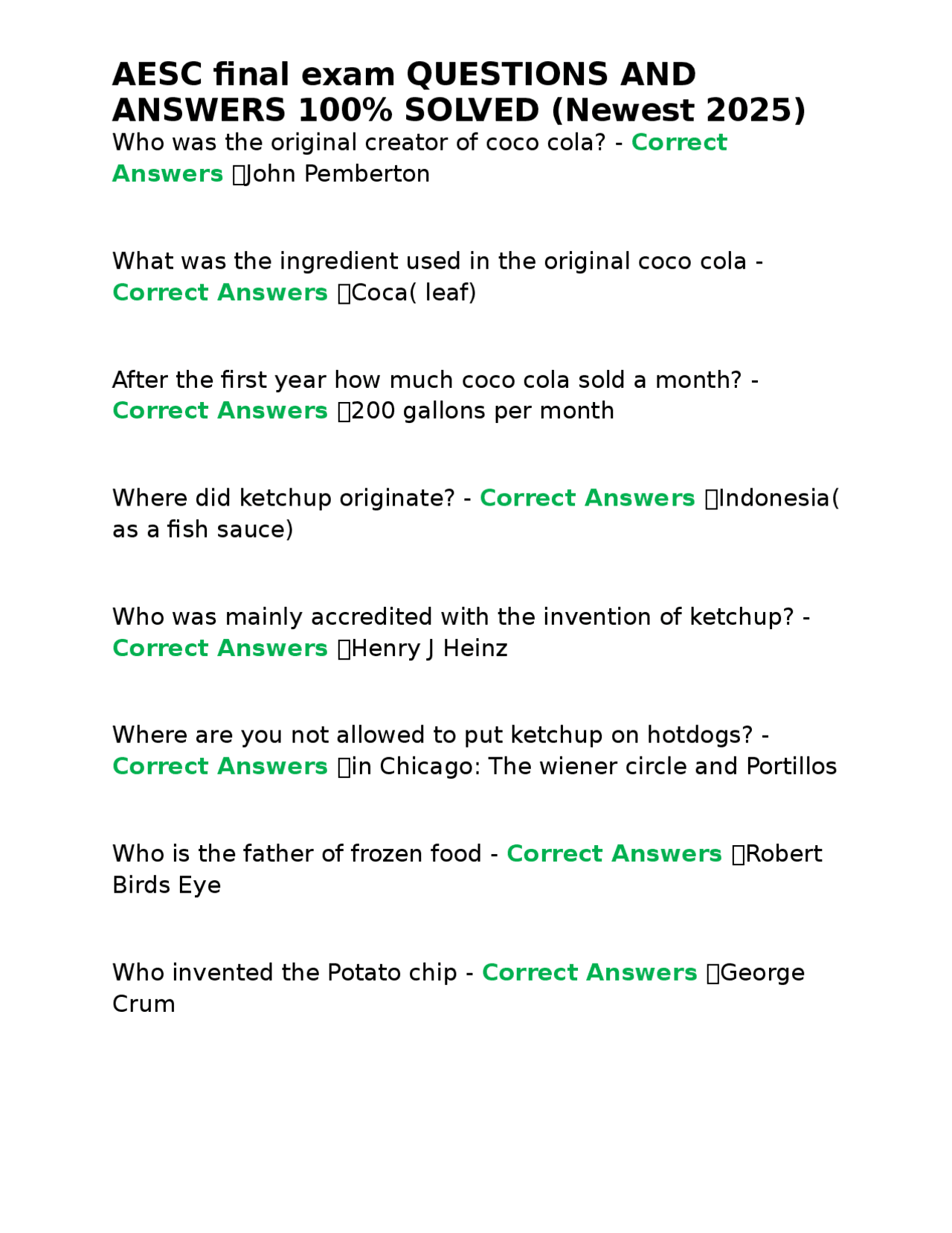 AESC final exam QUESTIONS AND ANSWERS 100% SOLVED (Newest 2025) | Exams Nursing | Docsity